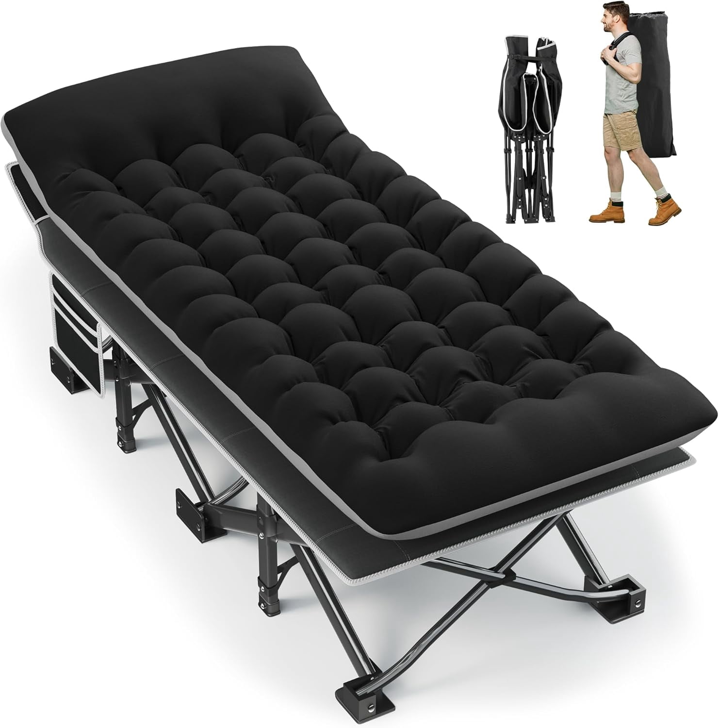 32" Extra Wide Camping Cots for Adults with Thick Mattress, Heavy Duty ...