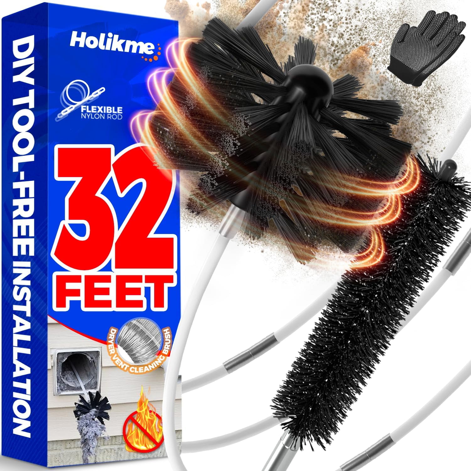 32 Feet Dryer Vent Cleaner Kit, Lint Remover,Fireplace Chimney Brushes ...