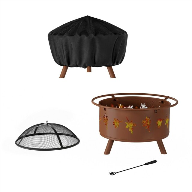 32" Fire Pit Heater Backyard Round Large Steel Outdoor Wood Burning ...