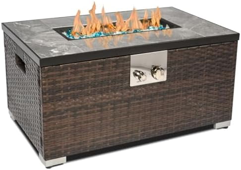 32'' Fire Pit Table with Natural Gas Conversion Kit, Marble Textured ...