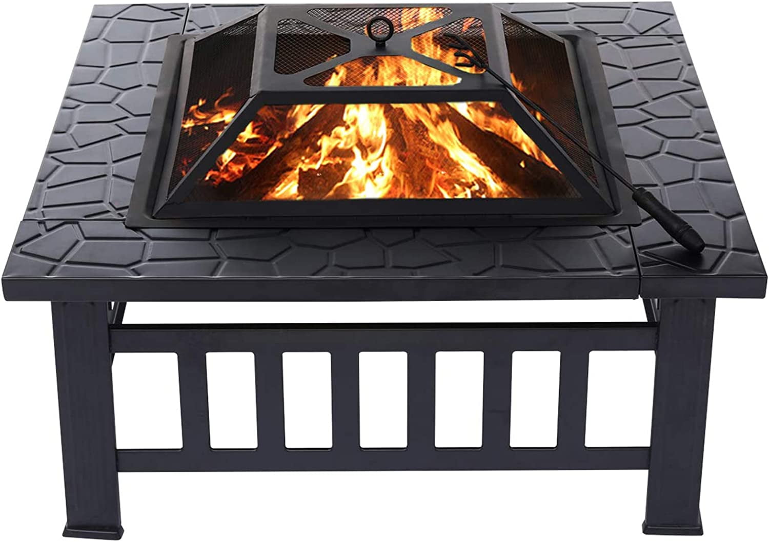 32'' Fire Pit Wood Burning Firepit Metal Square Outdoor Fire Pit Steel ...