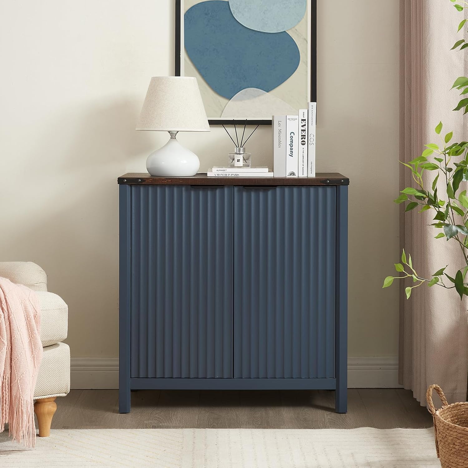 32 Fluted Sideboard Storage Cabinet Buffet - 7-Level Adjustable Shelves ...