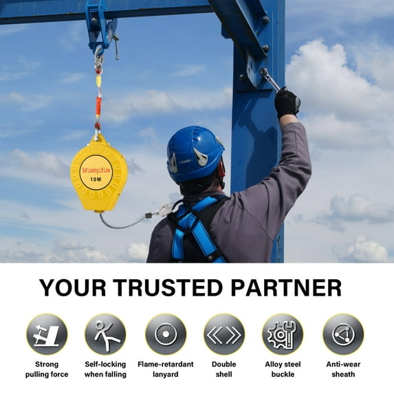32 Ft Self Retracting Lifeline 330lbs Fall Arrester Fall Protection w ...