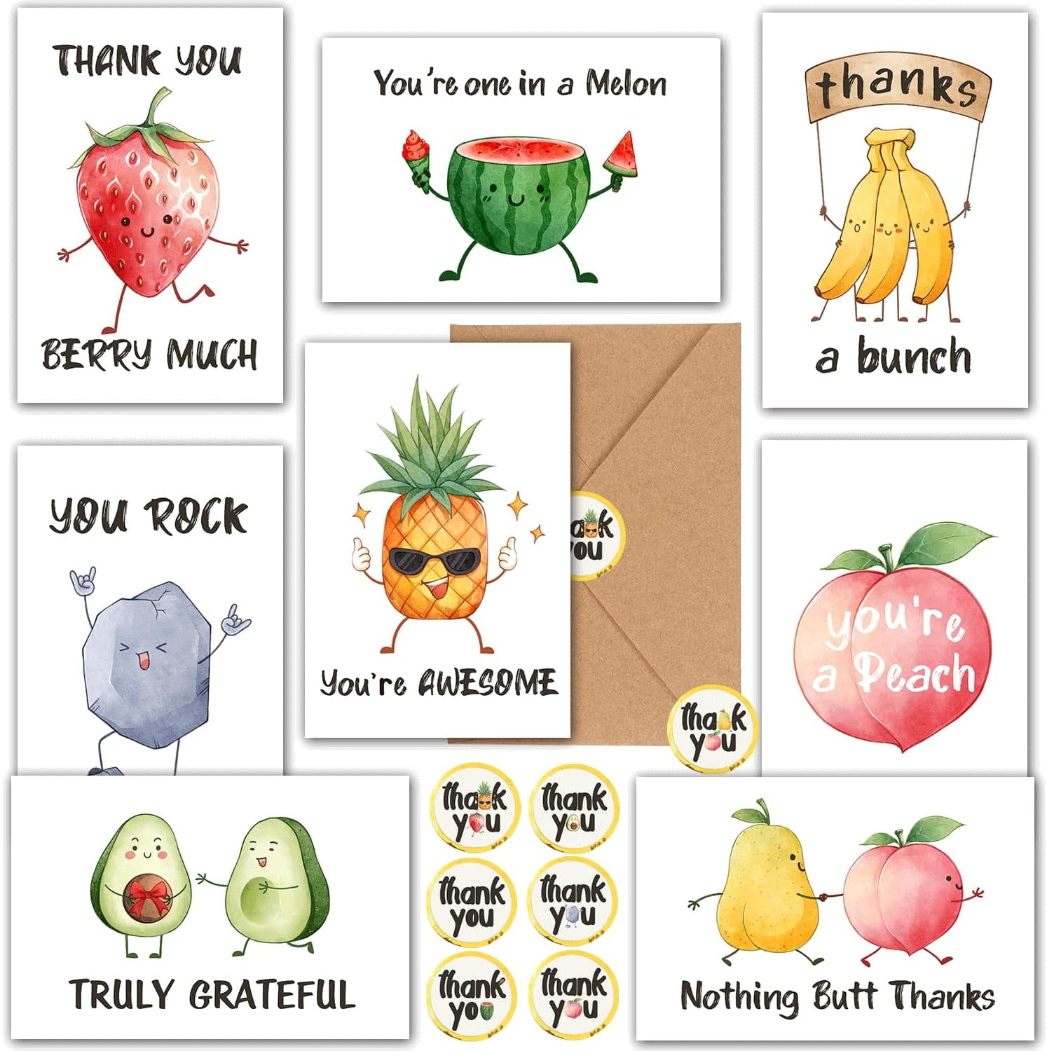 32 Funny Thank You Cards wtih Envelopes & Stickers,Fun Greeting Note ...