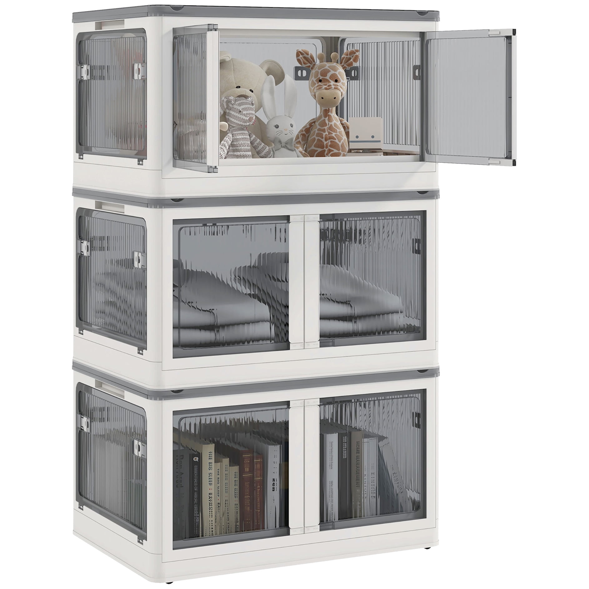 32 Gal Stackable Storage Bins, 3 Packs Collapsible Plastic Cases With ...