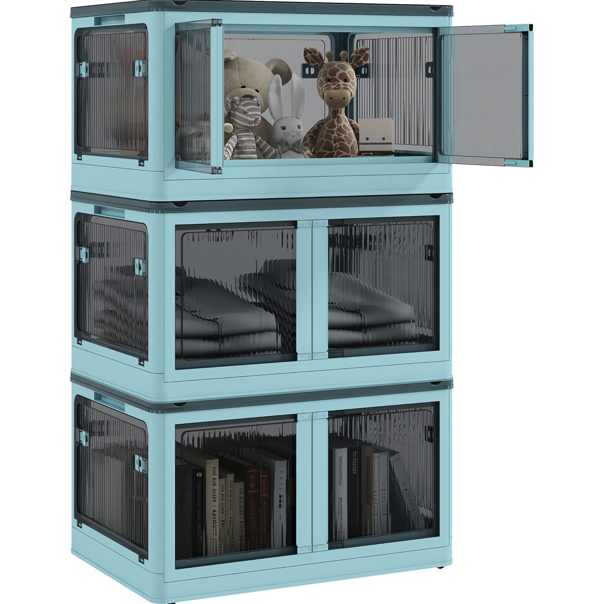 32 Gal Stackable Storage Bins With Lids - Collapsible Closet Organizer ...