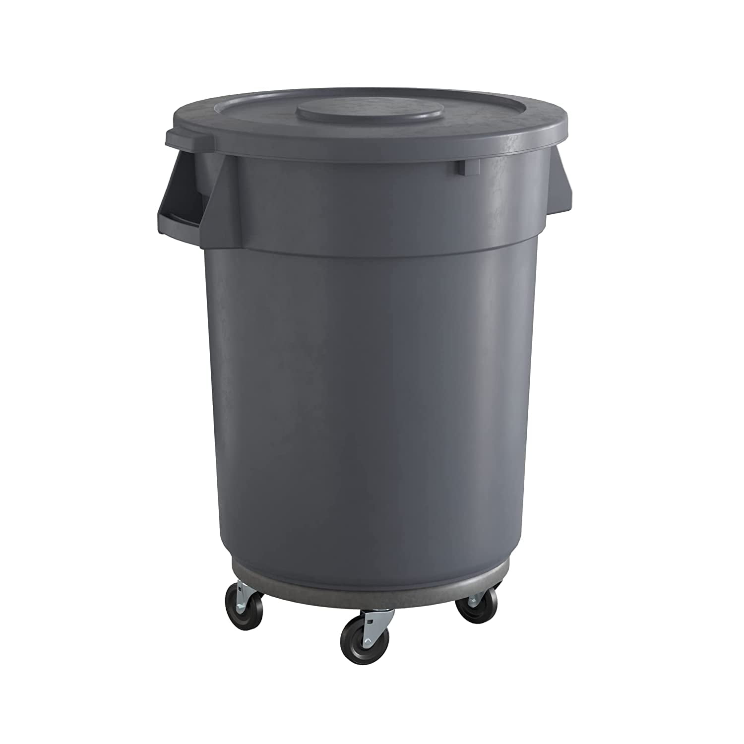 32 Gallon Gray Round Commercial Trash Can with Lid and Dolly - Walmart.com