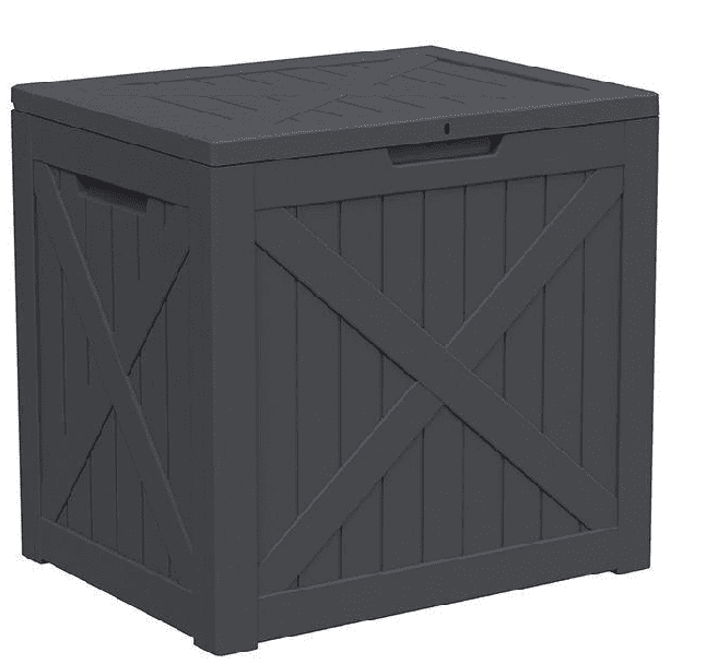 32-Gallon Heavy-Duty Outdoor Deck Box with Lockable Lid, Wood Texture ...