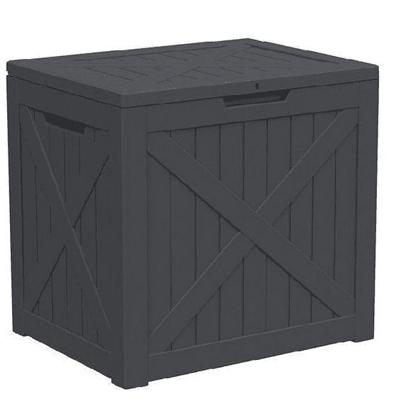 32-Gallon Heavy-Duty Outdoor Deck Box with Lockable Lid, Wood Texture ...