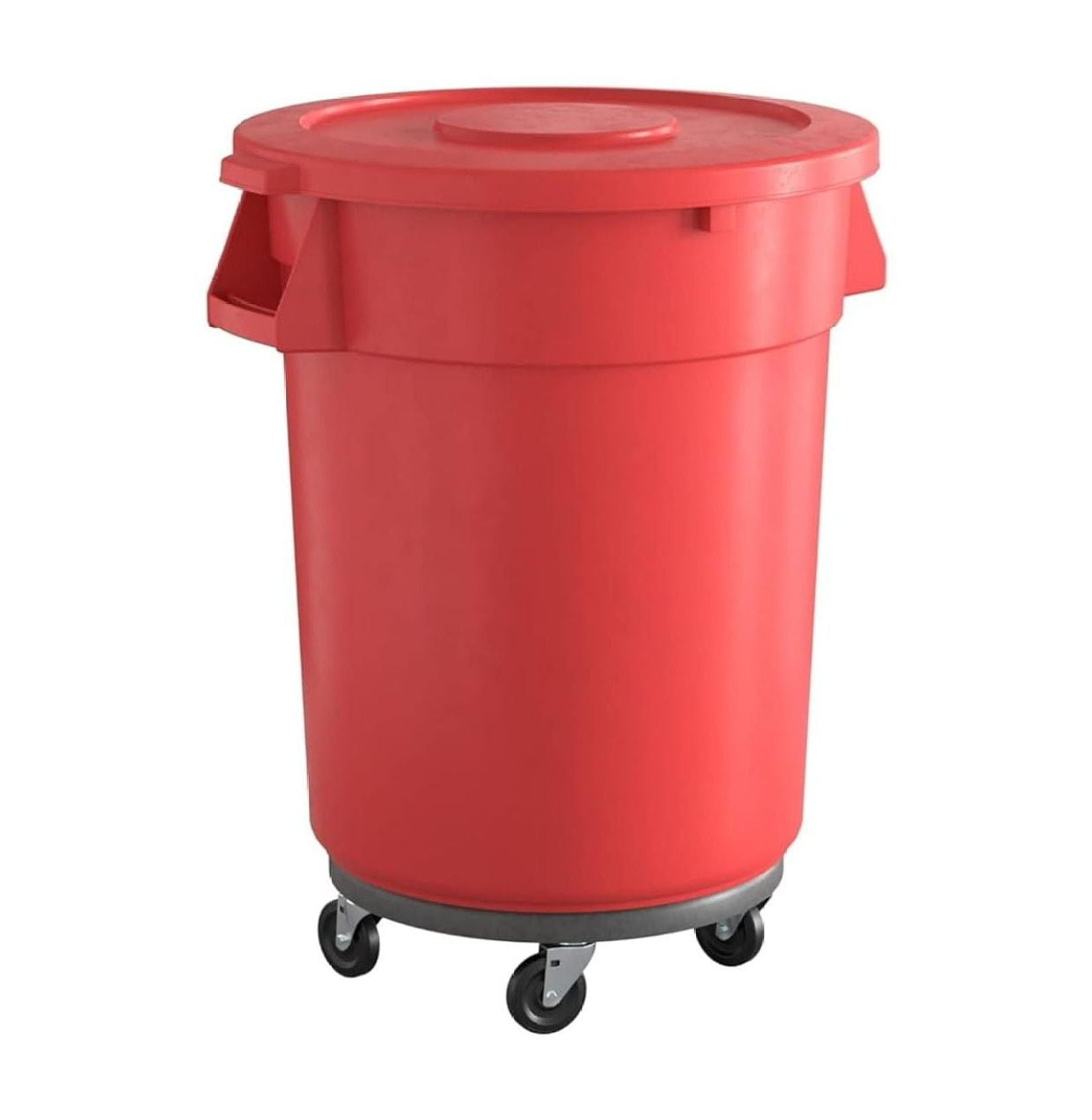 32 Gallon Red Round Trash Can with Lid and Dolly, Ingredient Bin ...