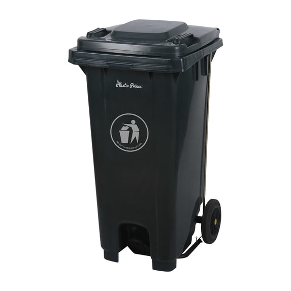 32 Gallon Step-On Large Outdoor Trash Can with Lid and Wheels - Outside ...