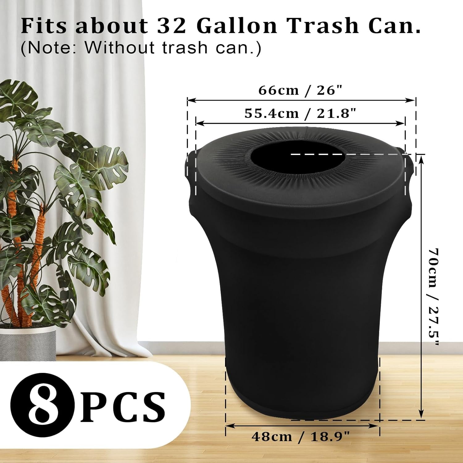 32 Gallon Stretch Spandex Cover, 8 Pack Outdoor Fitted Waste Container ...