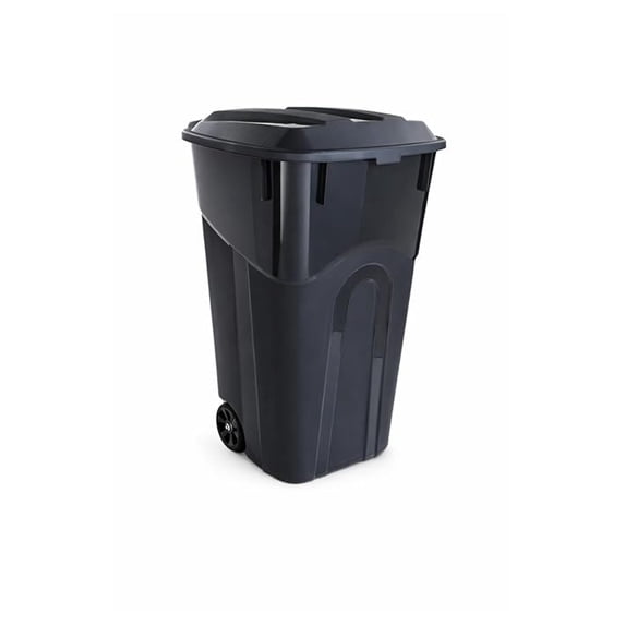 32 Gallon Wheeled Heavy-Duty Plastic Trash Can with Attached Lid, Black ...