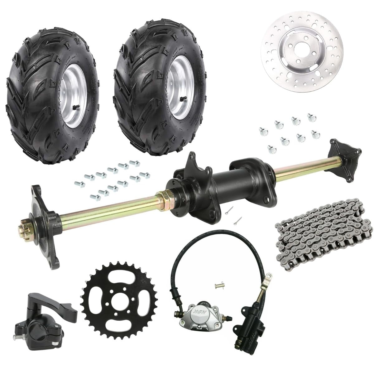 32" Go Kart Rear Axle Kit 4 Stud Wheel Hub 530 Chain Sprocket Brake ...