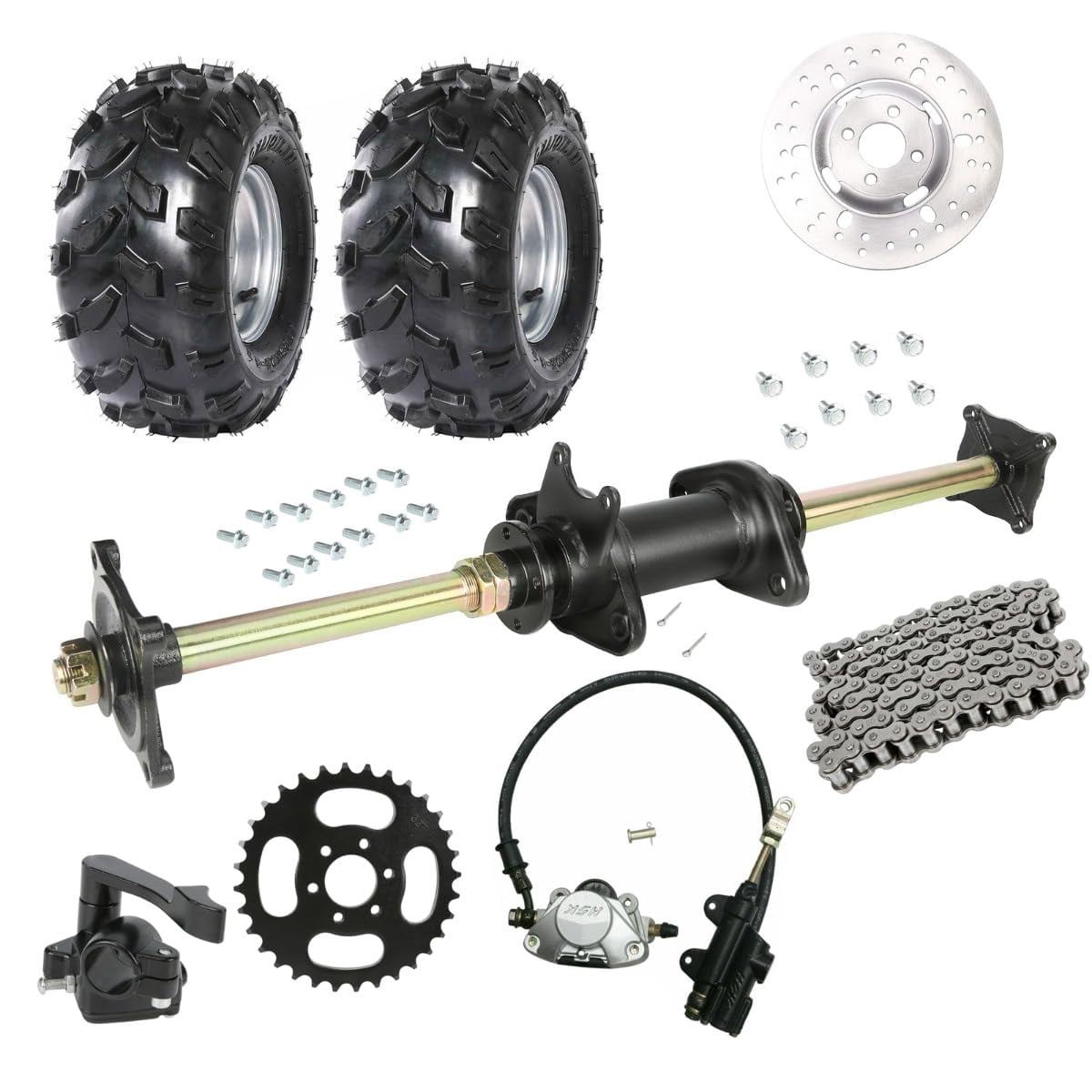 32" Go Kart Rear Axle Kit 4 Stud Wheel Hub 530 Chain Sprocket Brake ...