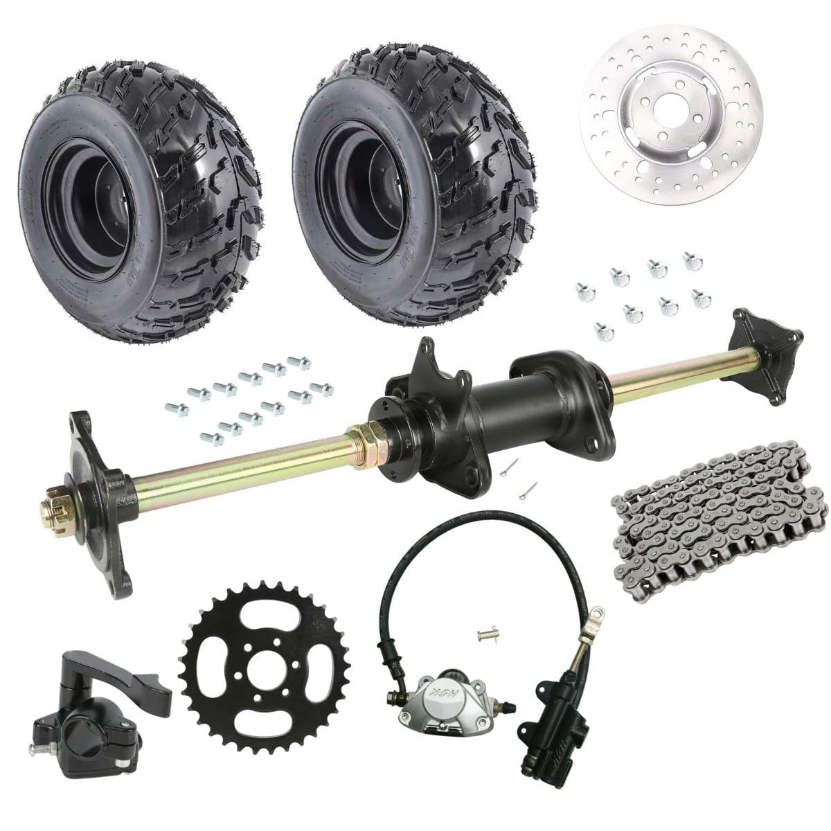 32" Go Kart Rear Axle Kit 4 Stud Wheel Hub 530 Chain Sprocket Brake ...