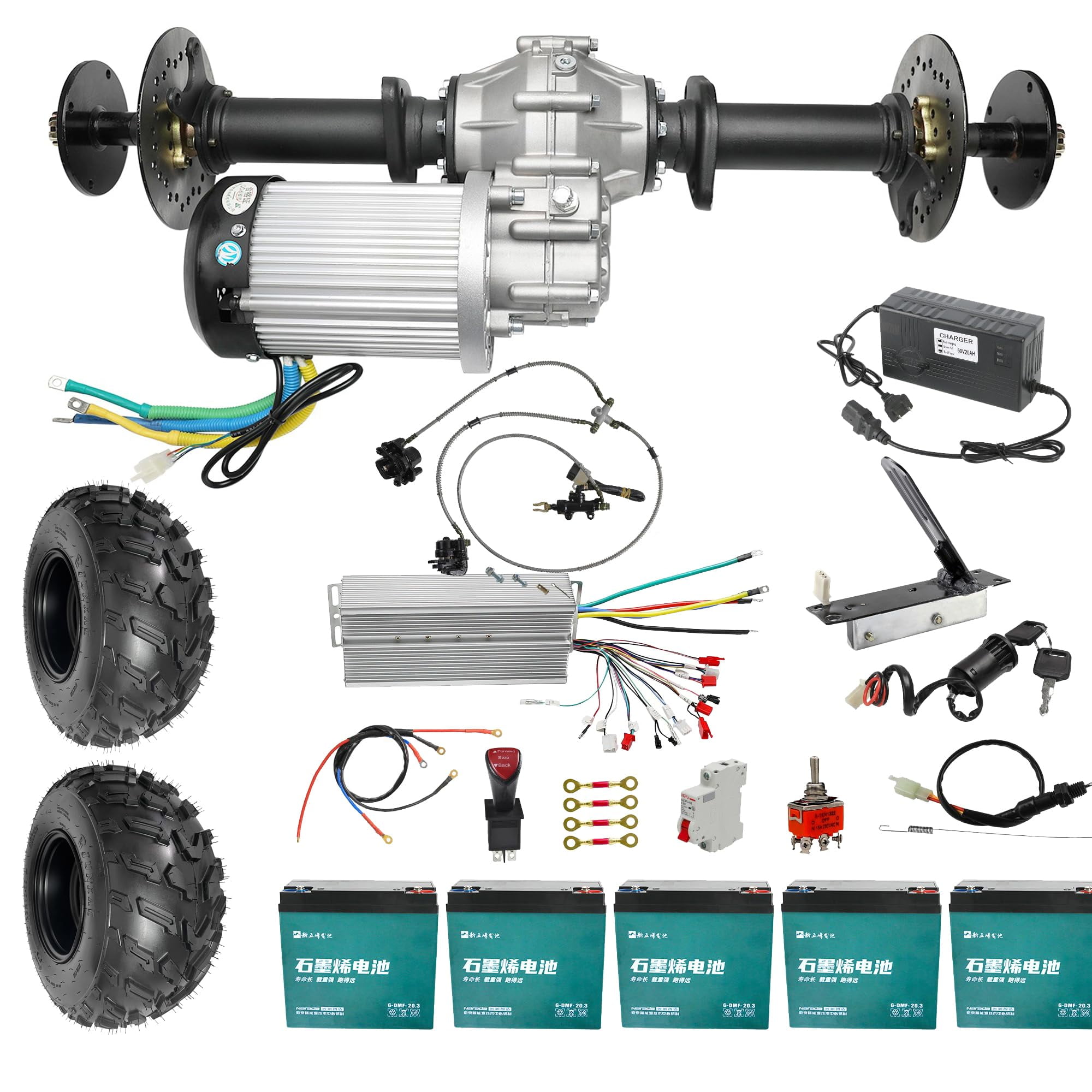 32" Golf Cart Rear Differential Axle Kit with 60V 3000W DC Brushless ...