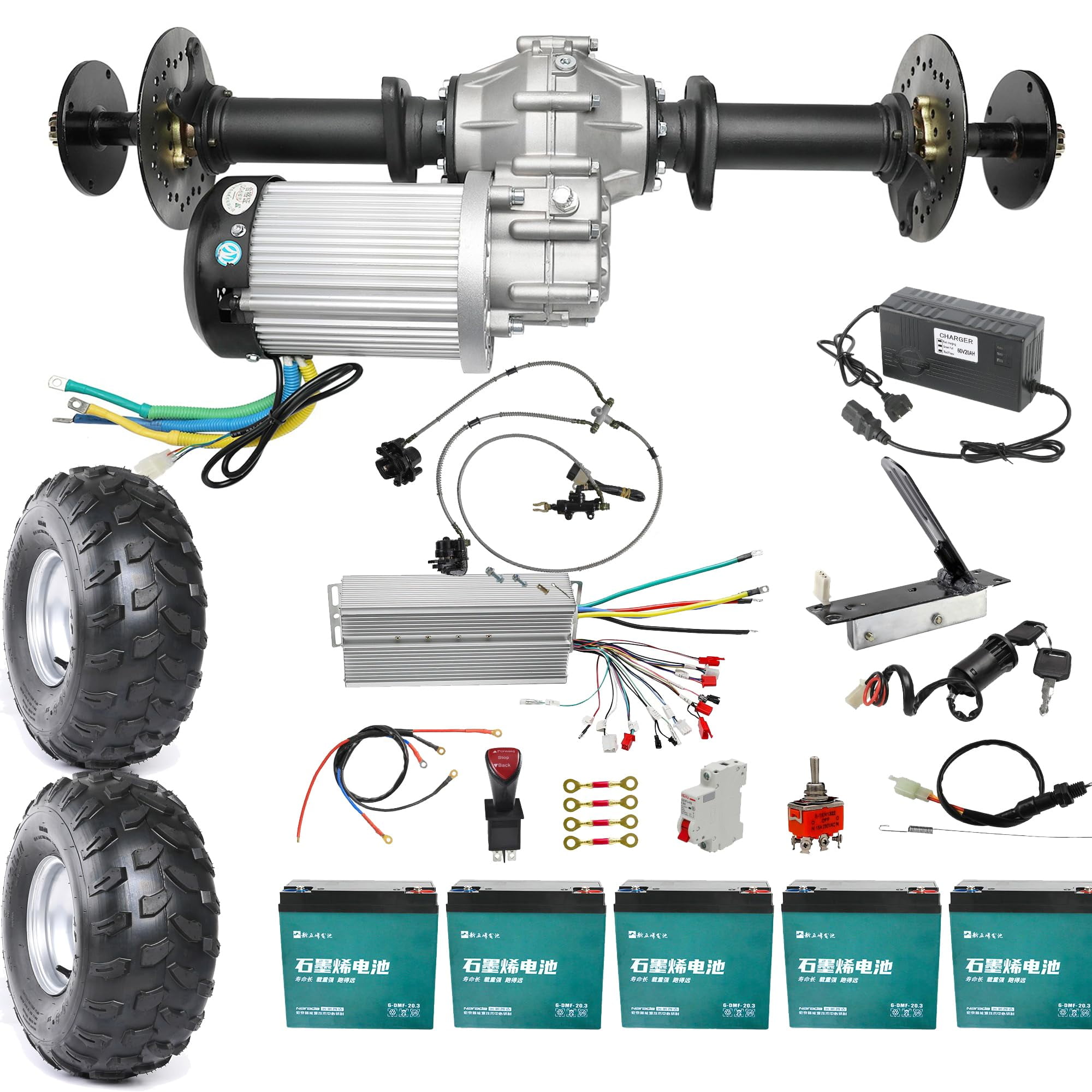 32" Golf Cart Rear Differential Axle Kit with 60V 3000W DC Brushless ...