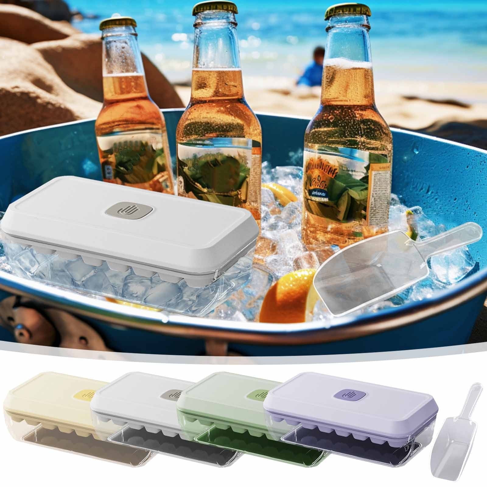 32 Grid Silicone Ice Block Tray Mould with Lid Shovel Storage Box ...