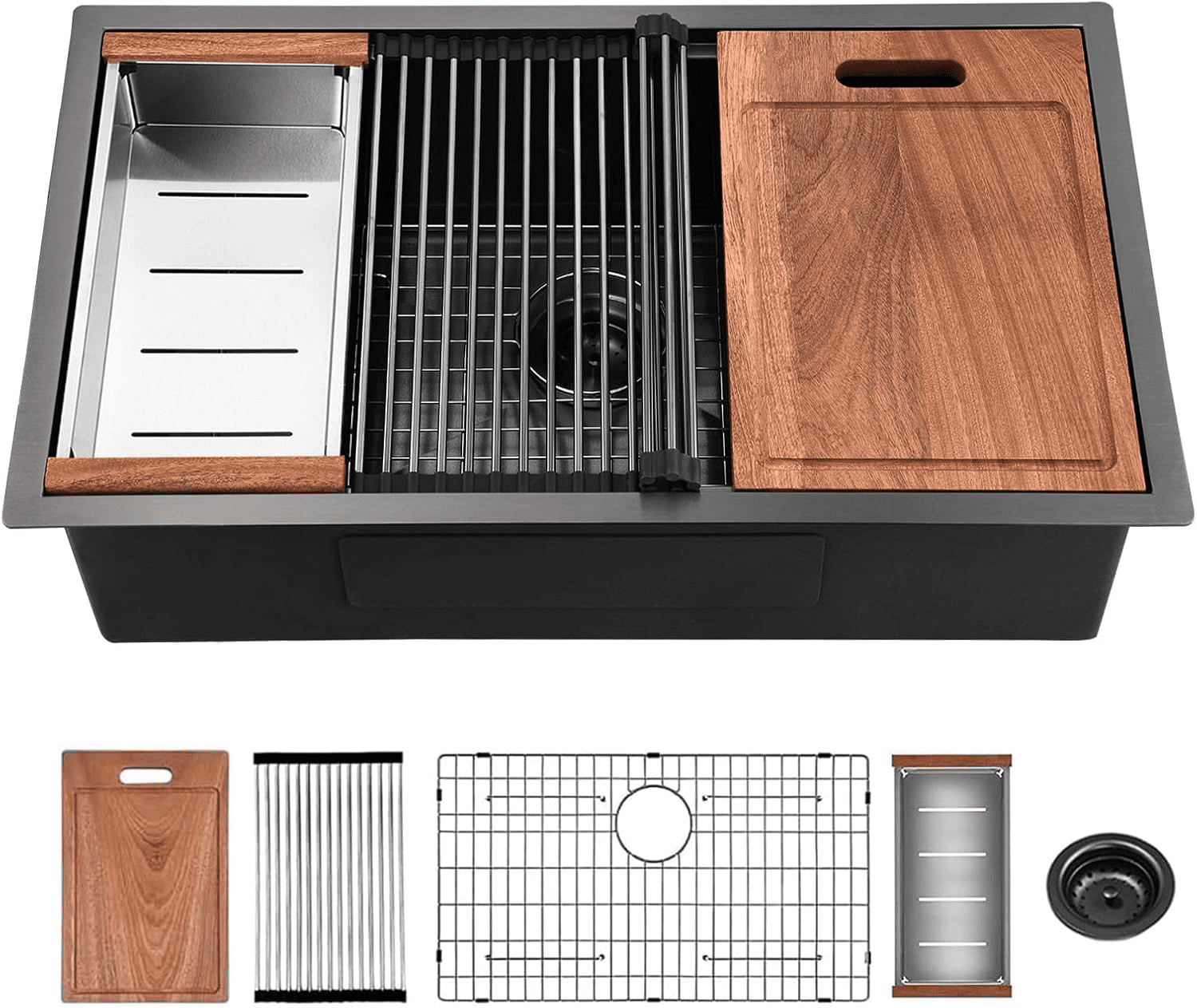 32 Gunmetal Black Undermount Workstation Kitchen Sink-32 x 19 Inch 16 ...