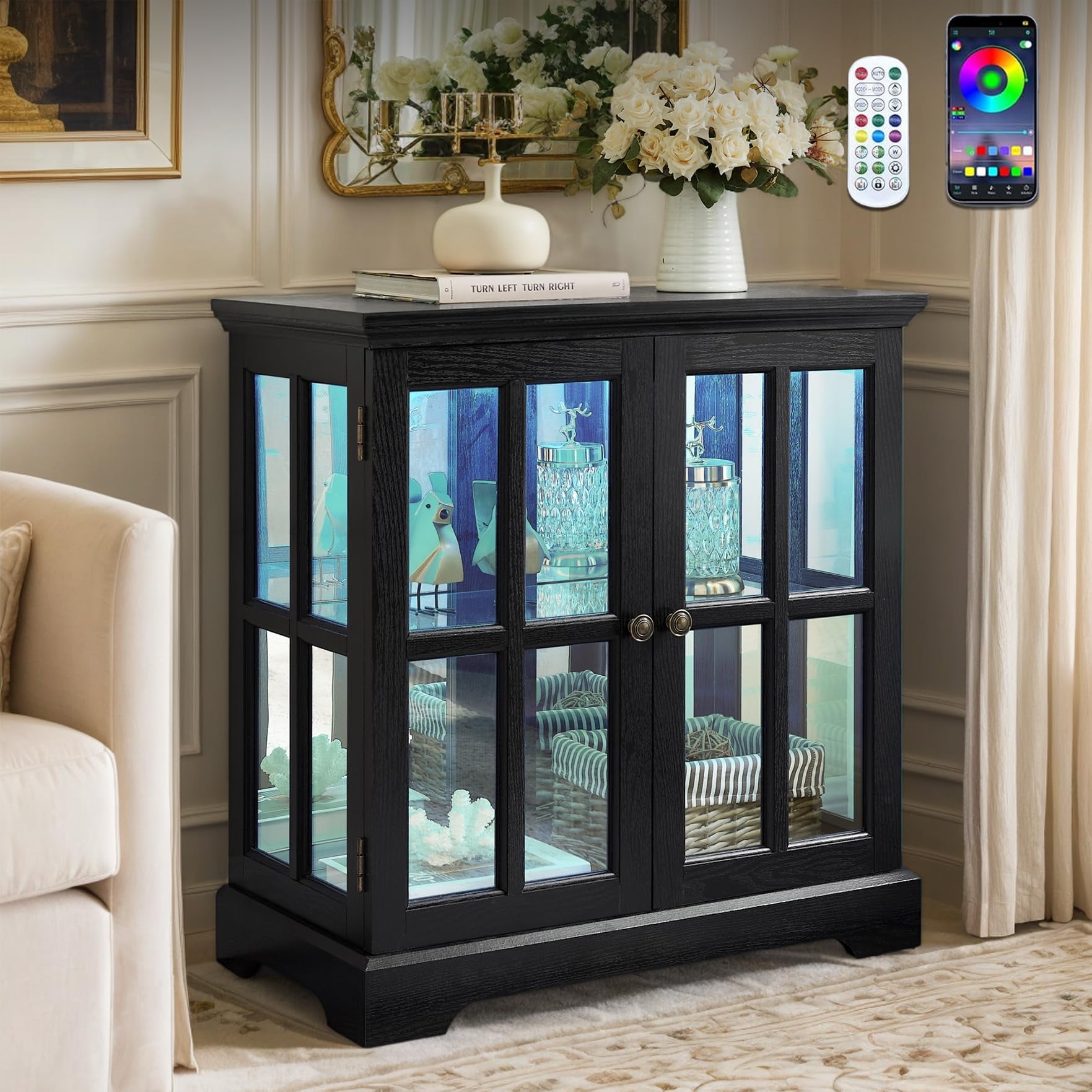 32" H LED Accent Cabinet with 7 Color Lights for Collectibles, Modern ...