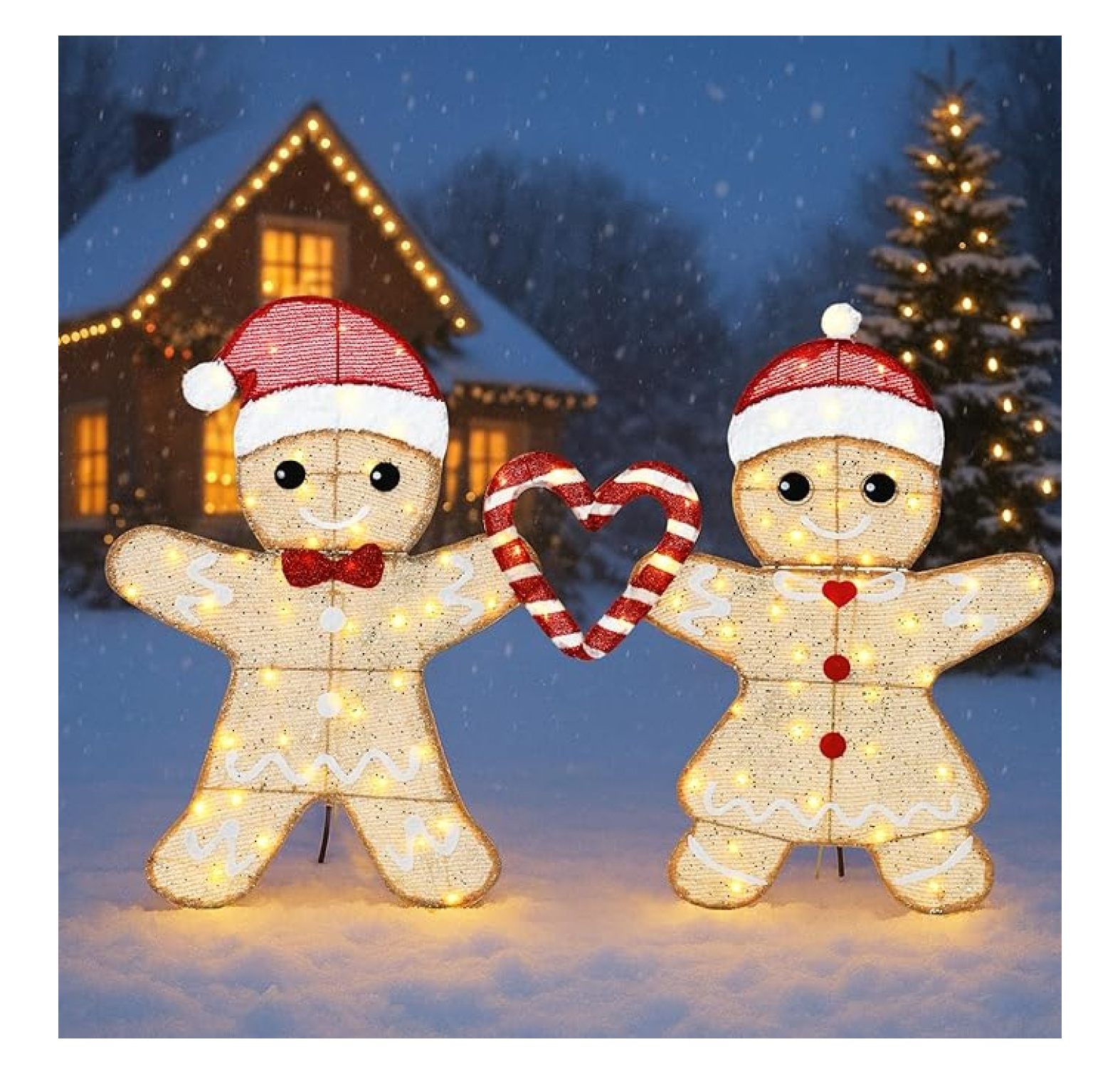 32"H Outdoor Gingerbread Lights, 2D Pre-lit Holiday Lawn Lights ...