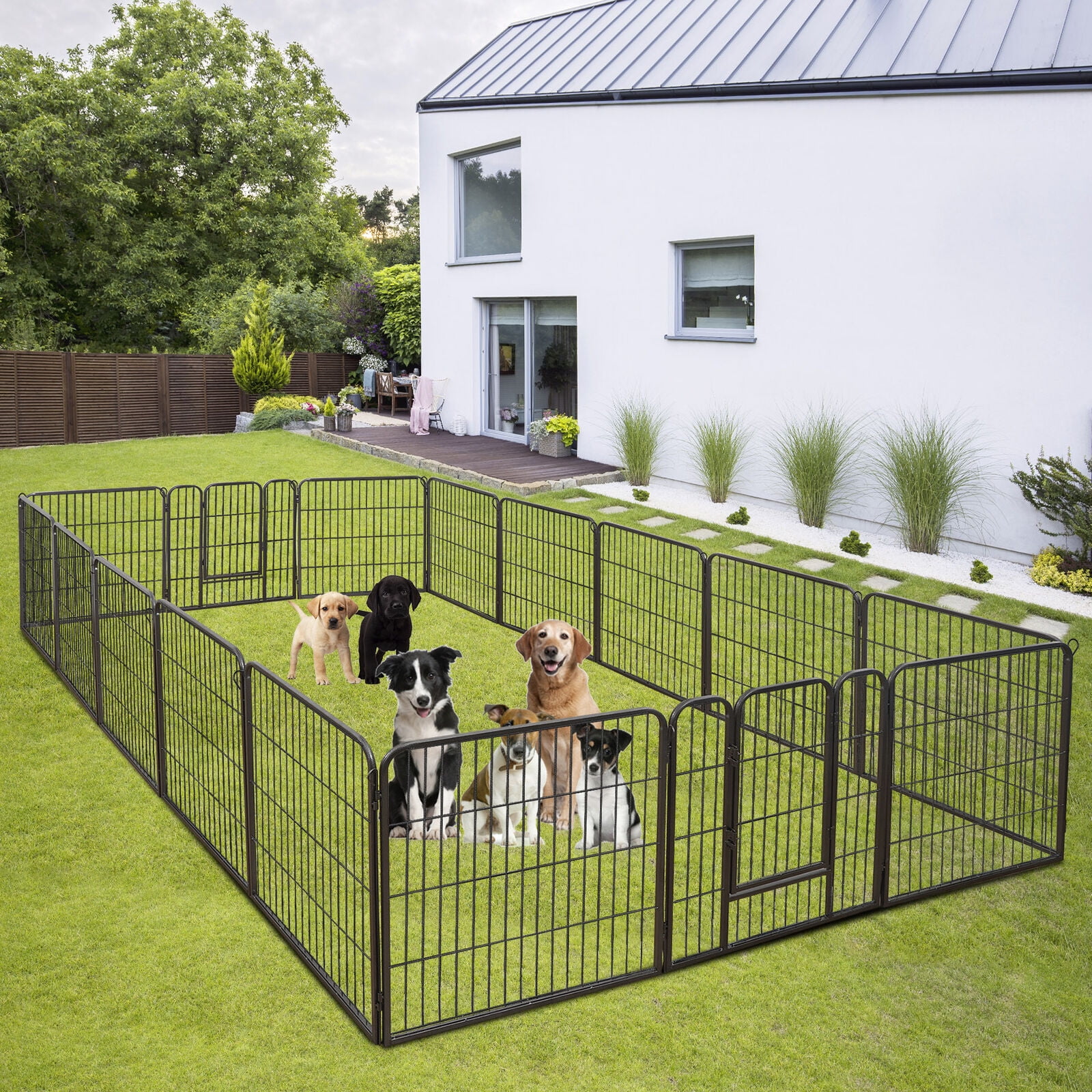 32'' H Pet Dog Playpen Fence Large Crate 16 Panels Pet Kennel with Door ...