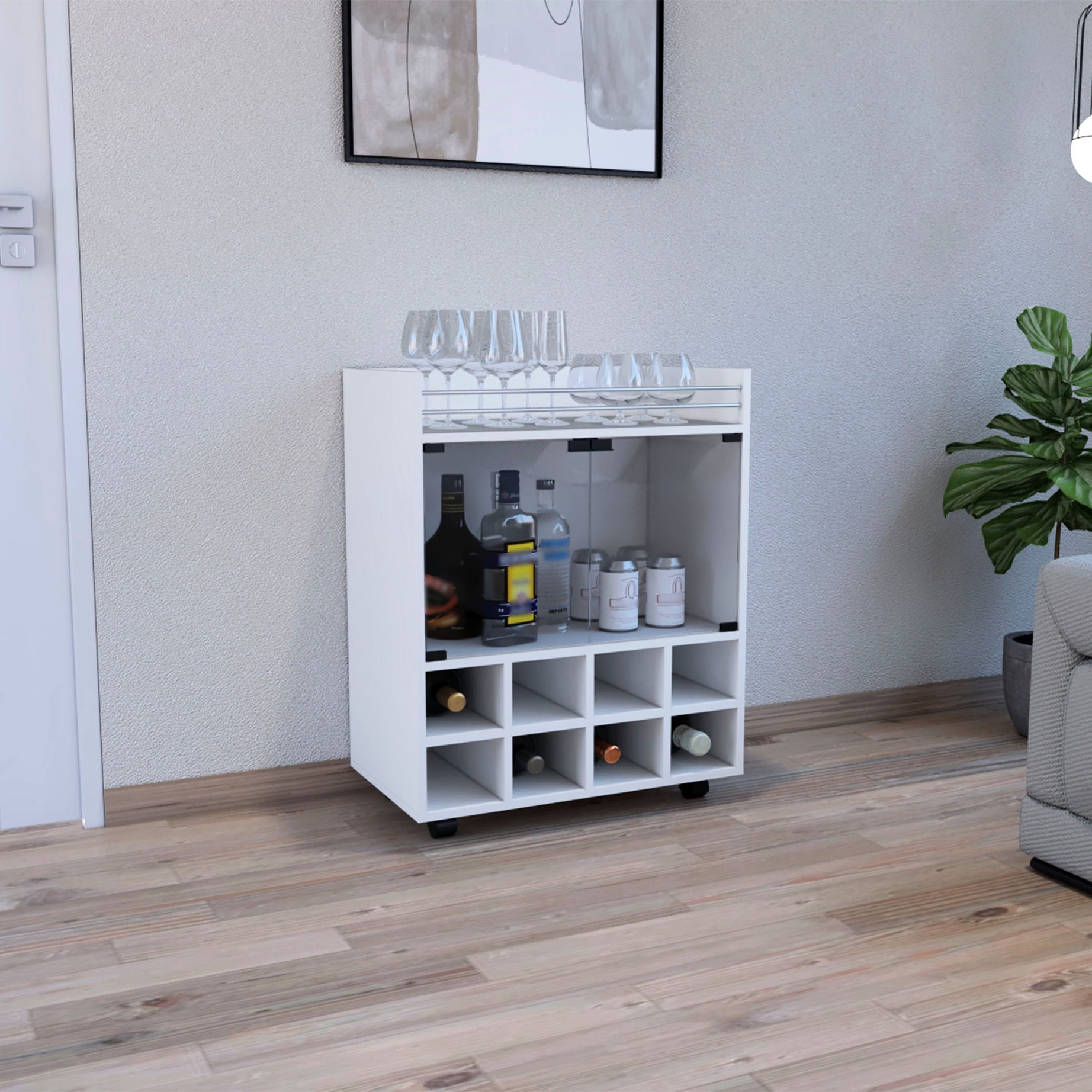 32" H White Storage Cart + Glass Door Shelf for Glasses"-"Kitchen ...
