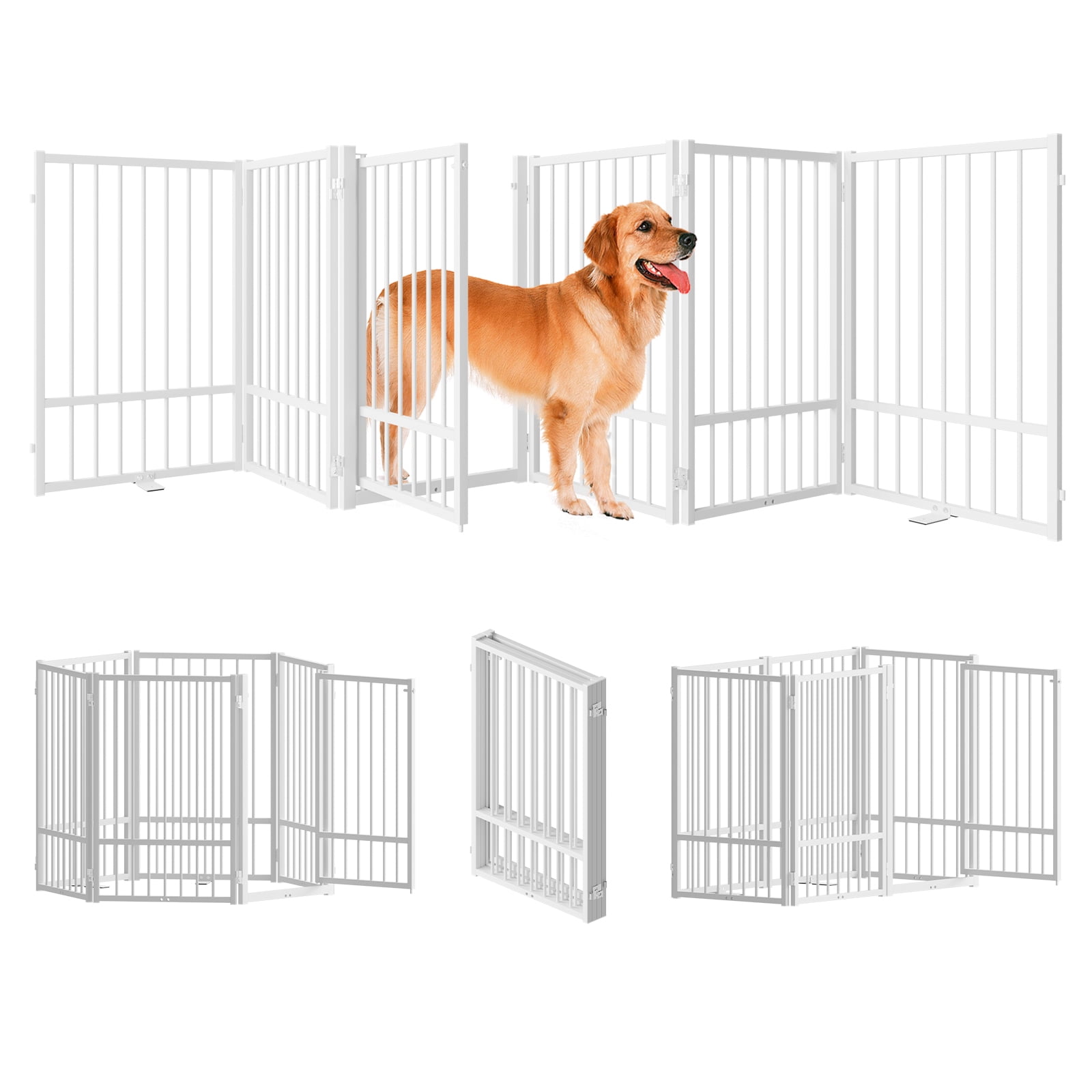 32''Height Full Matel Freestanding Dog Gate with Door, 6 Panels Extra ...