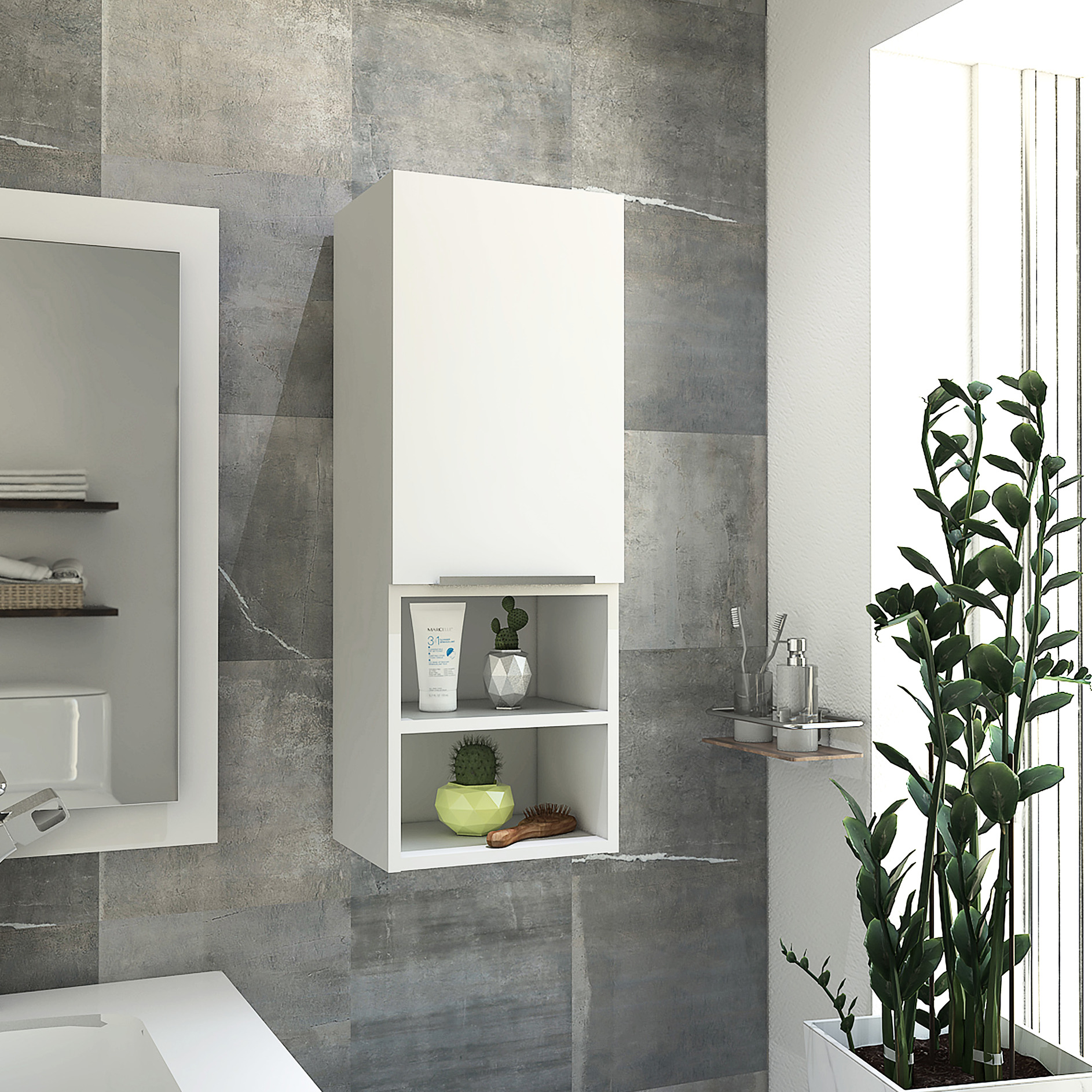 32" High Bathroom Cabinet White - Encompassing Two Inner Shelves And ...
