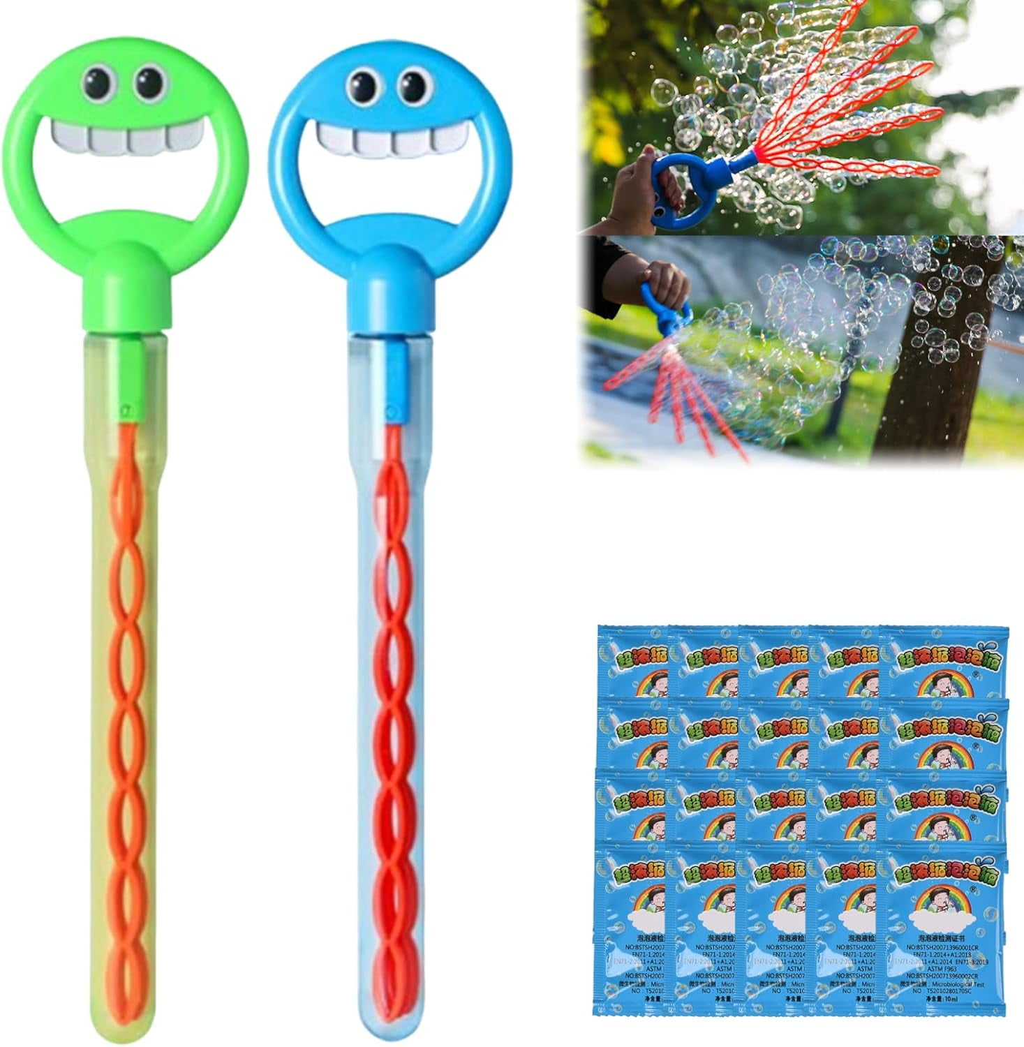 32 Hole Smiley Face Bubble Wand, Smiling Face Bubble Sticks with 5 ...