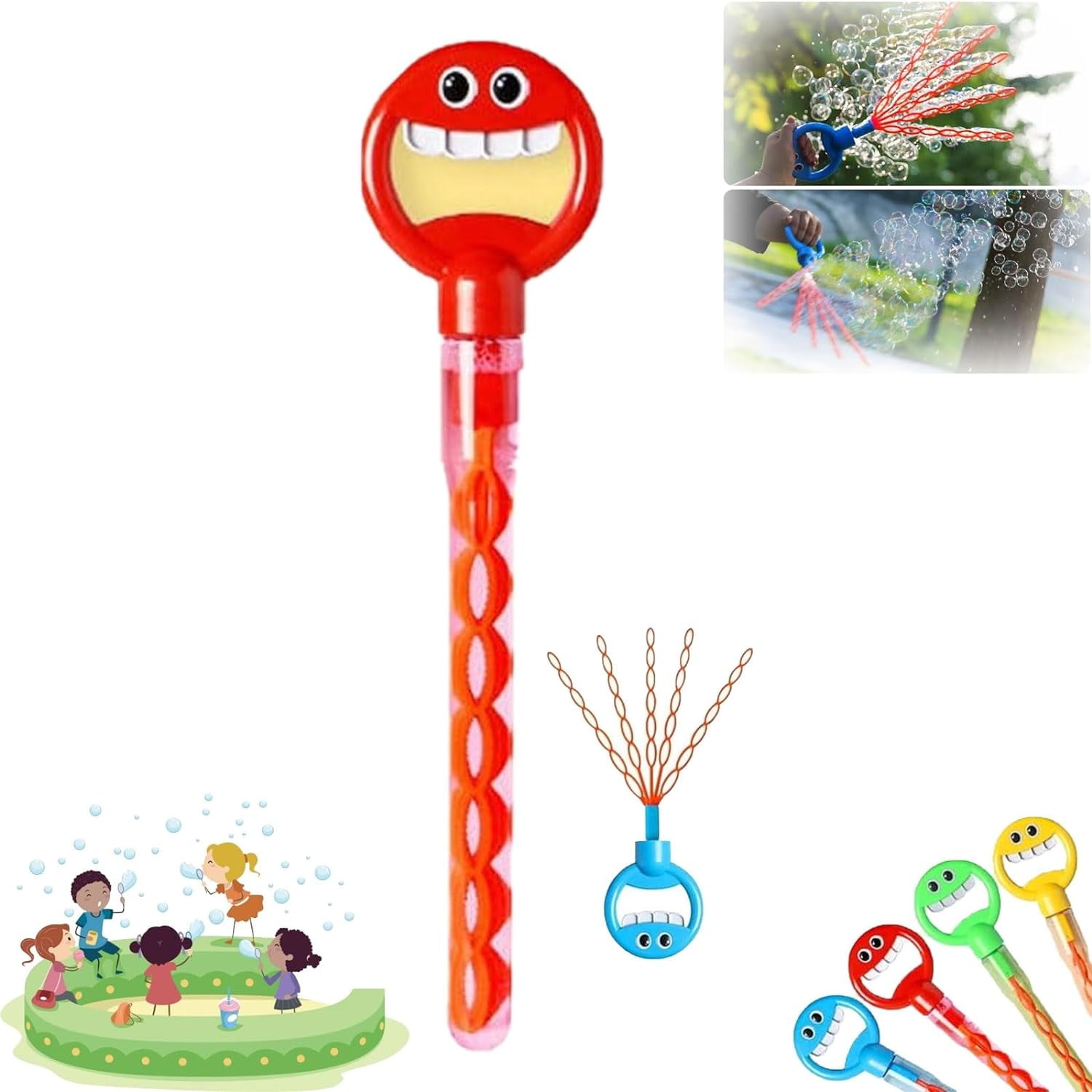 32 Hole Smiling Face Bubble Stick, Bubble Wand Toys with Bubbles Refill ...