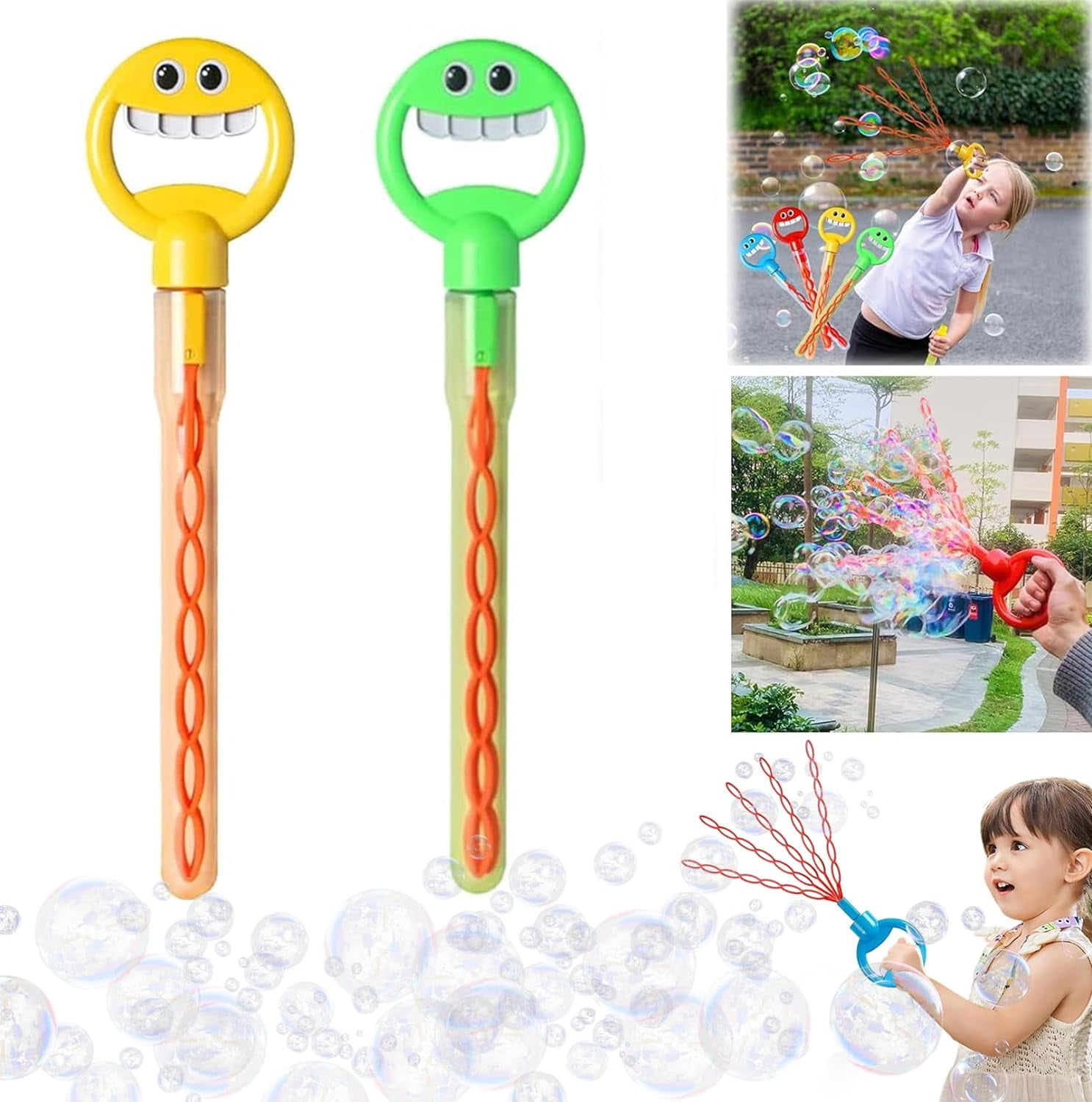 32 Hole Smiling Face Bubble Stick with Bubbles Refill, Five Claw Bubble ...