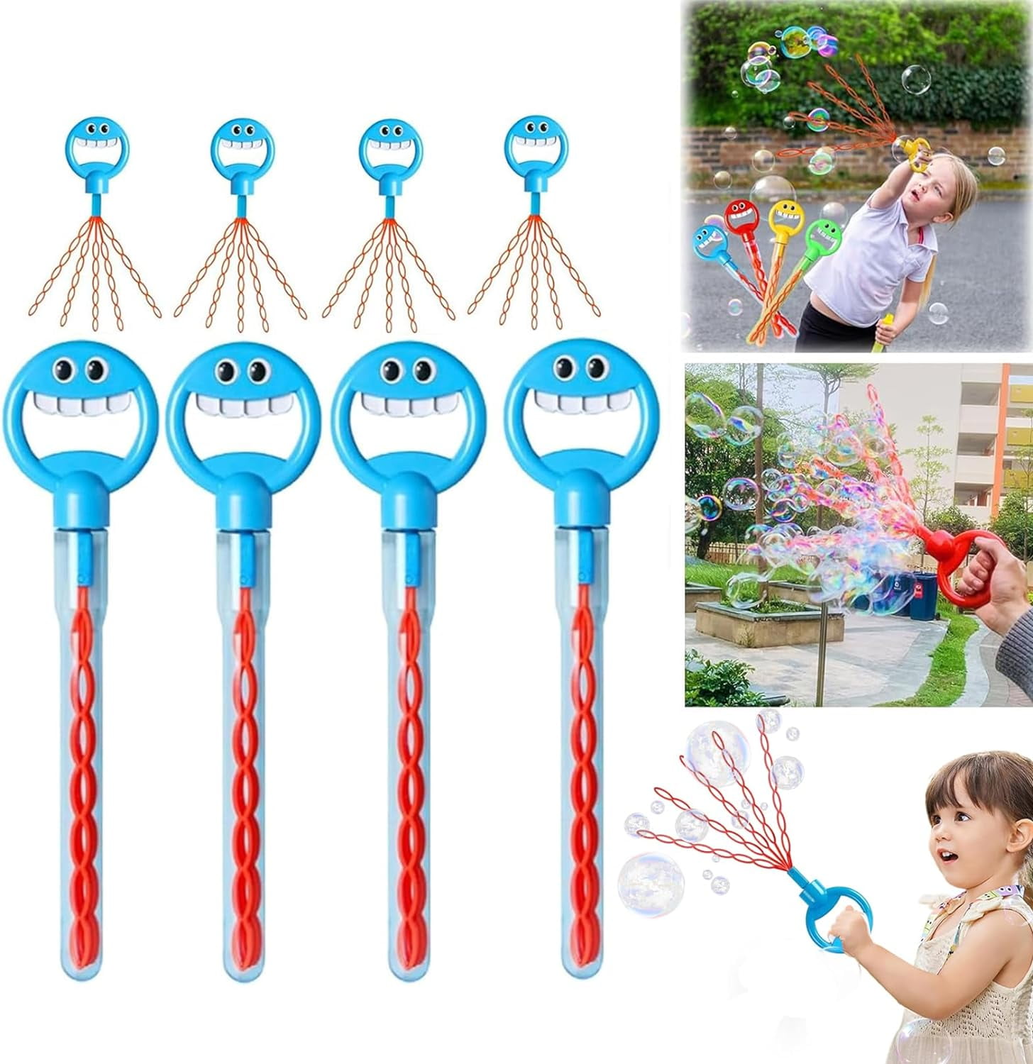 32 Hole Smiling Face Bubble Stick with Bubbles Refill, Five Claw Bubble ...