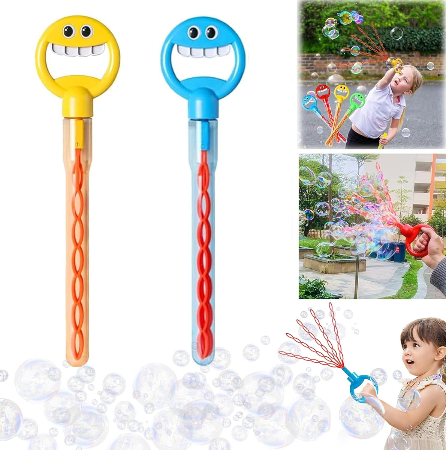 32 Hole Smiling Face Bubble Stick with Bubbles Refill, Five Claw Bubble ...