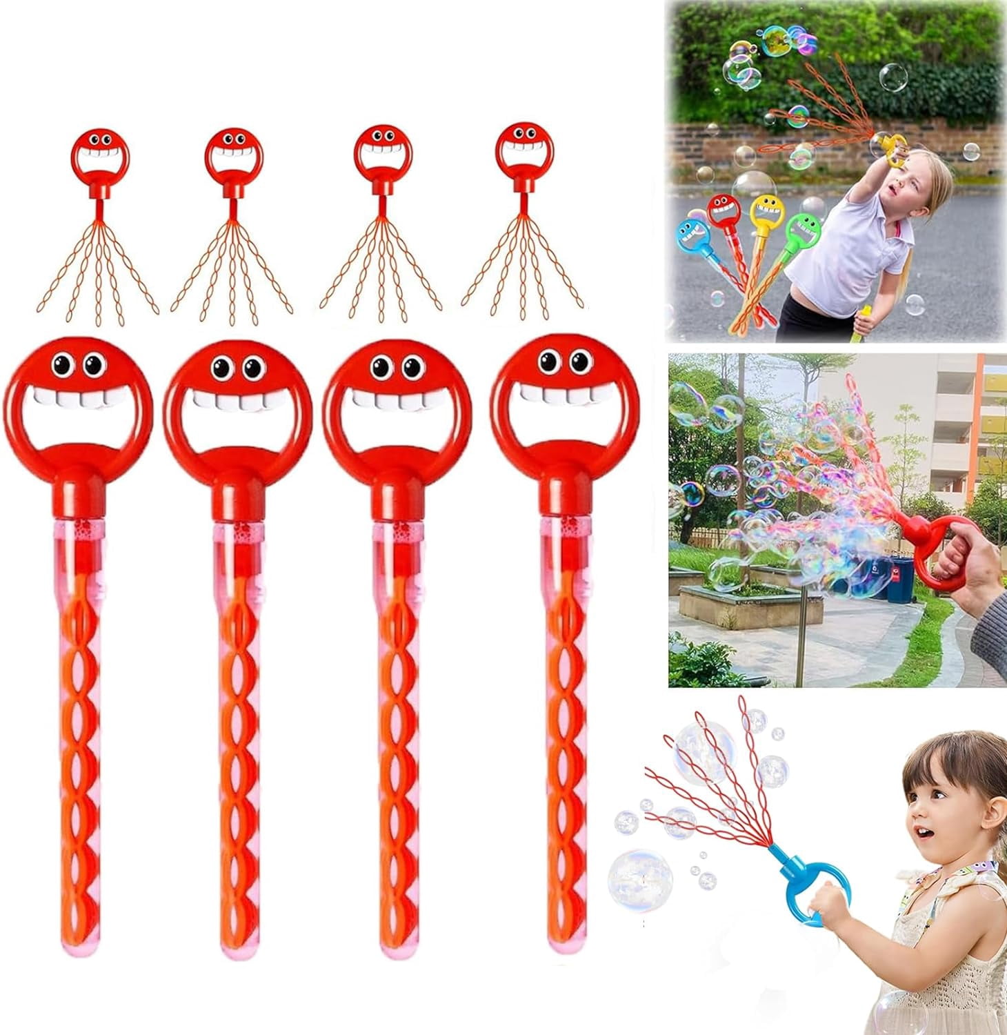 32 Hole Smiling Face Bubble Stick with Bubbles Refill, Five Claw Bubble ...