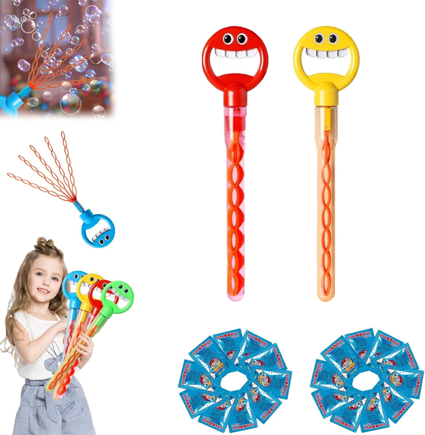 32 Holes Bubble Wand Toy, 32 Hole Smiling Face Bubble Stick with ...
