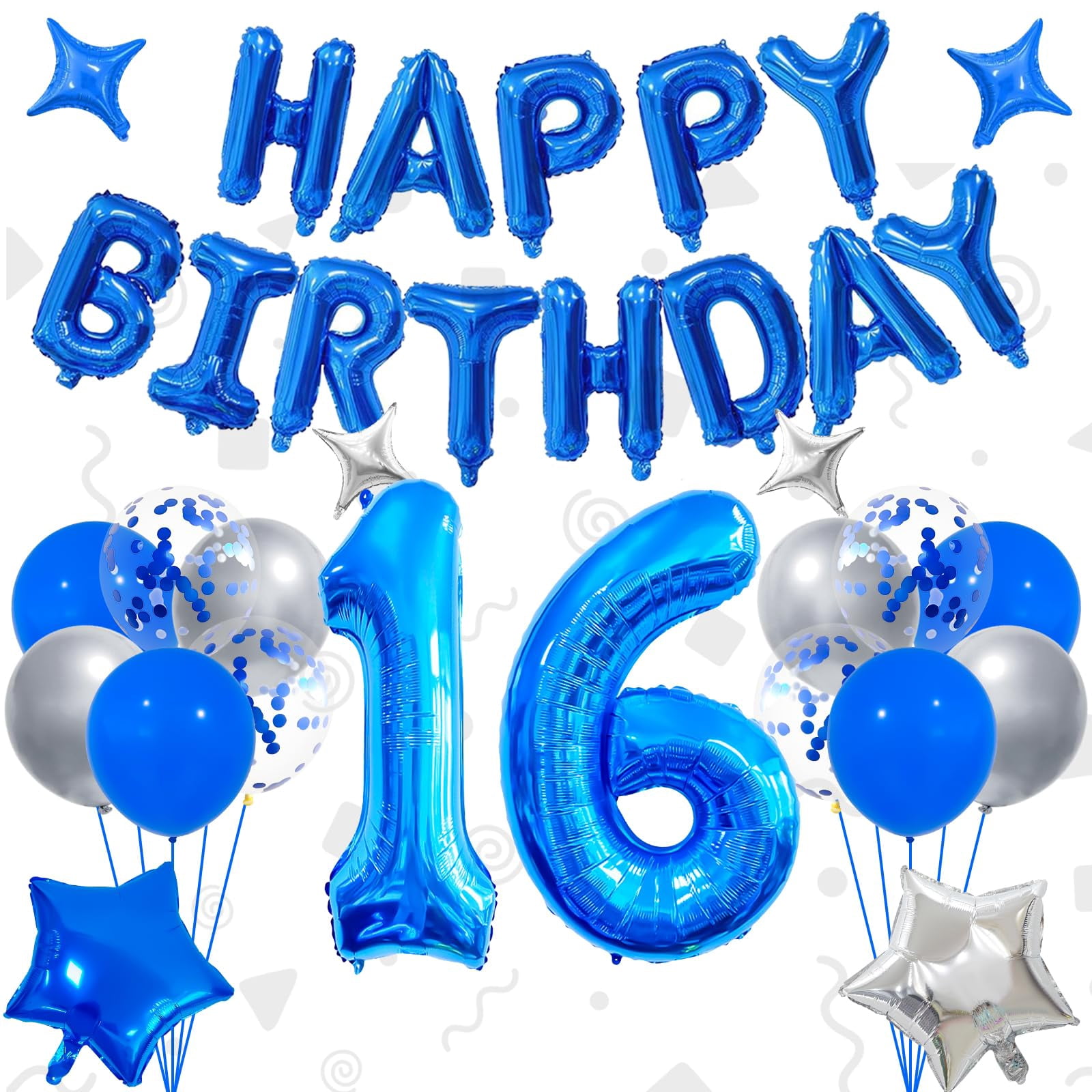 32 Inch 16 SSF20 Numbers, Happy Birthday Banner 16 Inch Mylar Foil ...