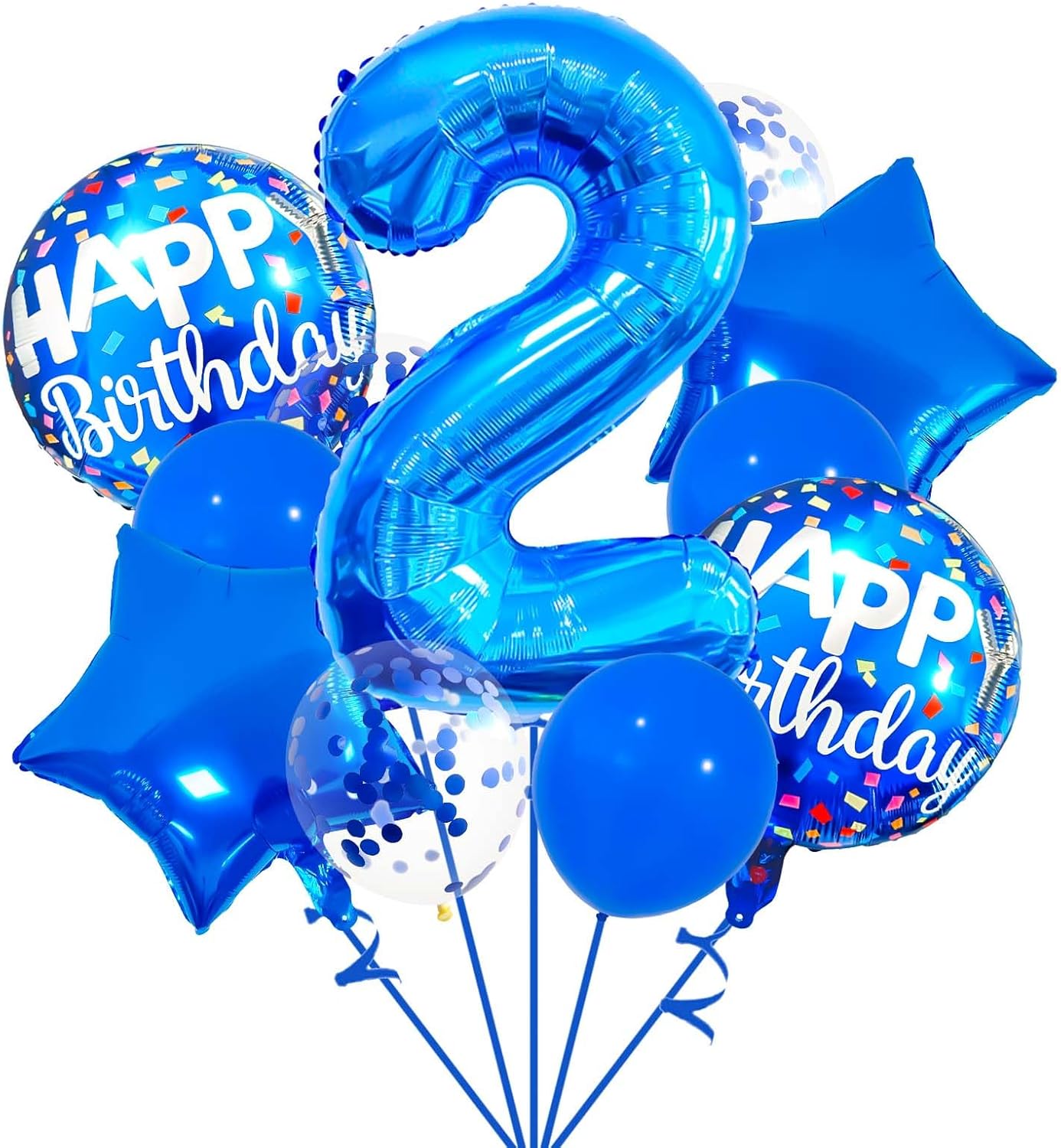 32 Inch 2 Balloon Number, Dark Blue Balloon, Blue Confetti Latex ...