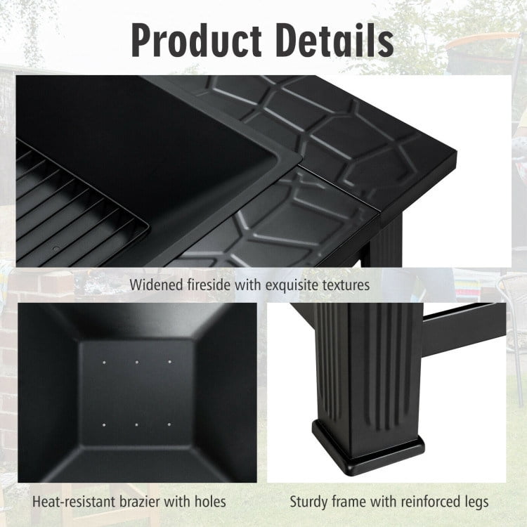 32-Inch 3-in-1 Outdoor Square Fire Pit Table with BBQ Grill and Rain Cover – Multifunctional ...