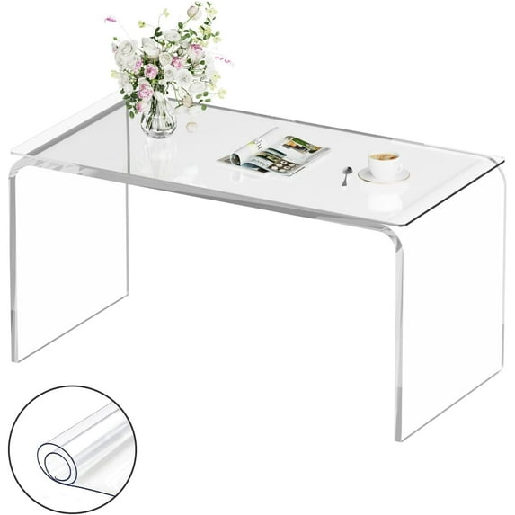 32 Inch Acrylic Coffee Table with PVC Desk Cover Protector, Clear ...