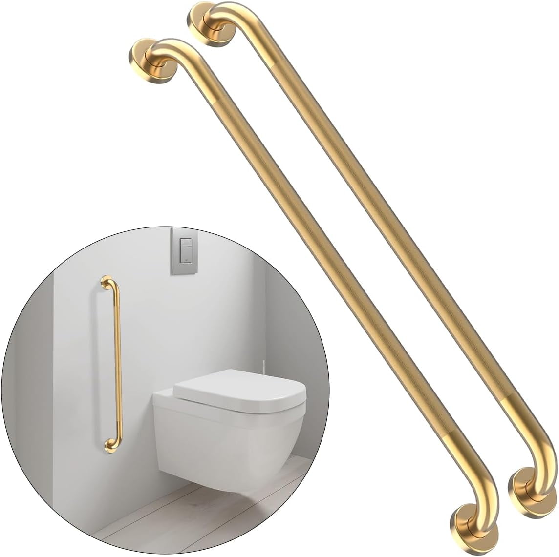 32 Inch Anti Slip Shower Grab Bar Gold, 2 Pack Bathroom Grab Bar ...