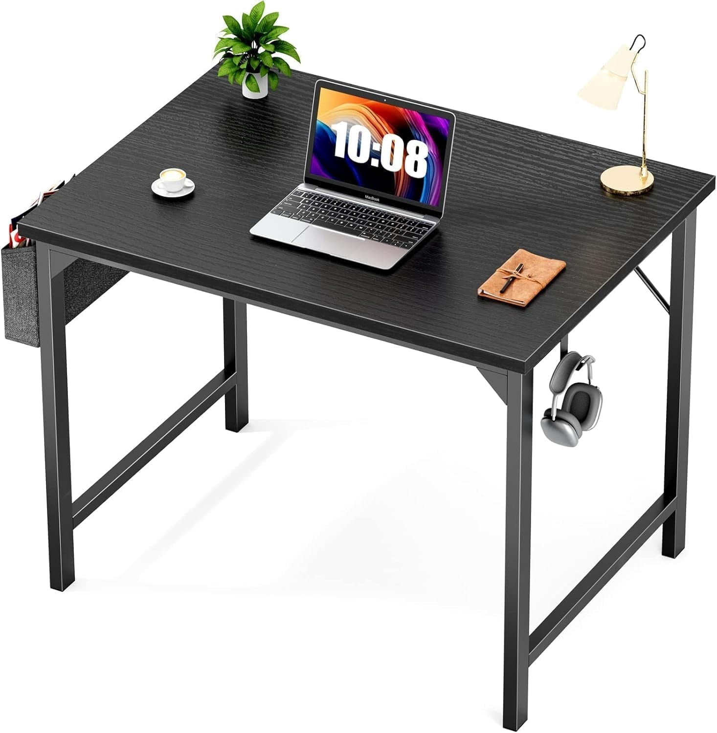 32-Inch Basic Black Study Desk with Storage Bag & Headphone Hooks ...