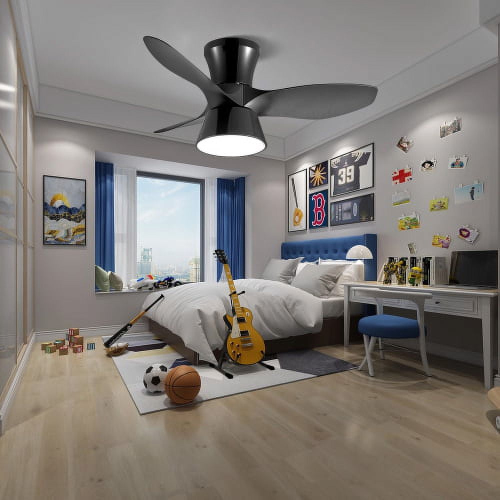 32 Inch Black Flush Mount Ceiling Fan with Light - Walmart.com