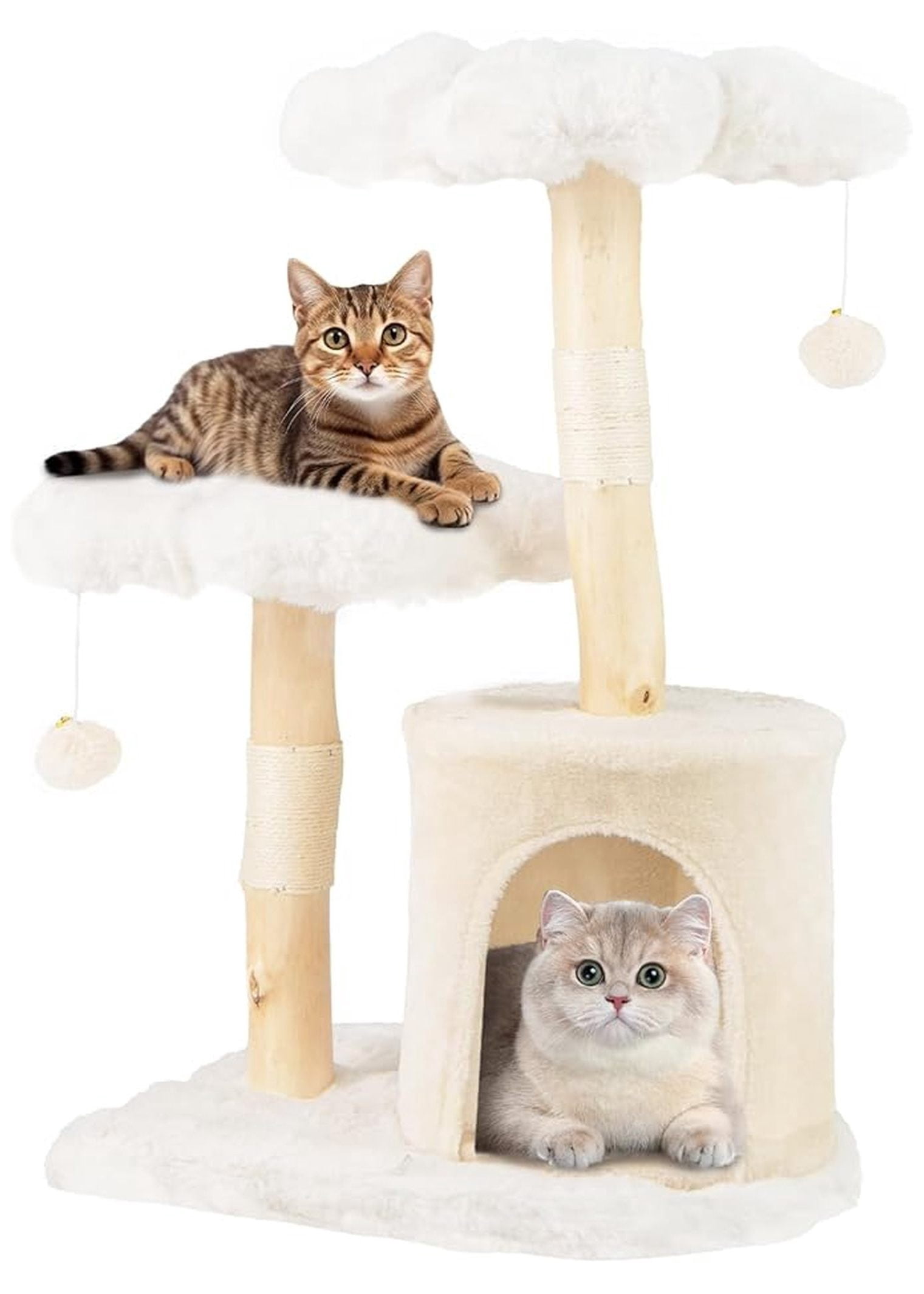 32 Inch Cat Tree Wood, Multi-Level Cat Condo with Scratching Posts ...