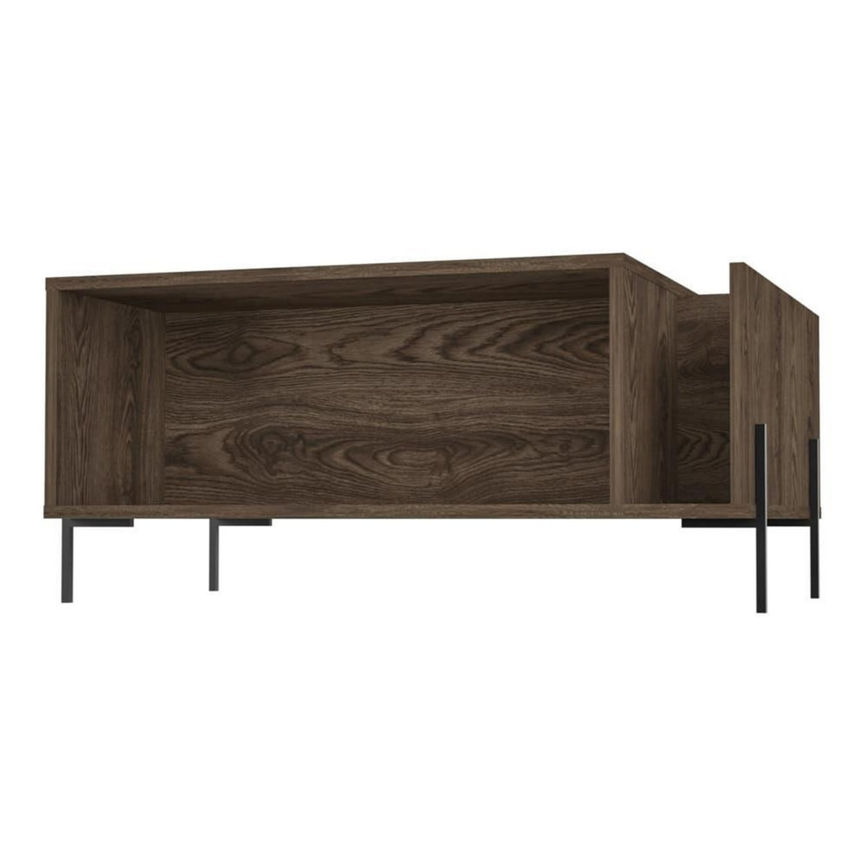 32 Inch Coffee Table, Dark Brown Wood Frame, Steel Legs, 2 Compartments ...