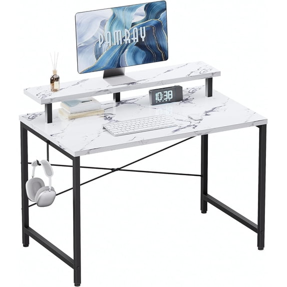 32 Inch Compact Computer Desk with Monitor Stand and Headphone Hook ...