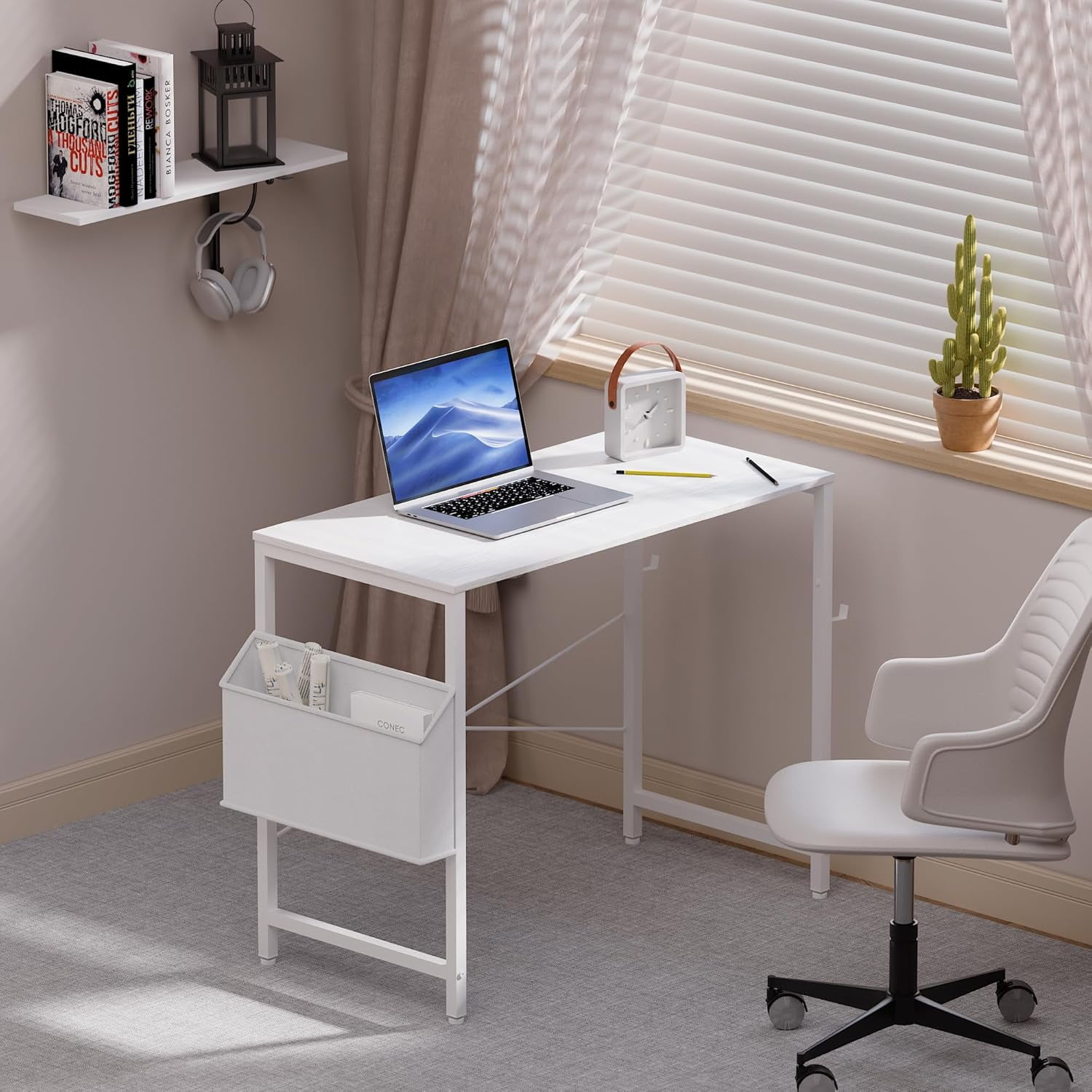 32 Inch Computer Desk Small Spaces Desk with Storage Bag for Bedroom ...