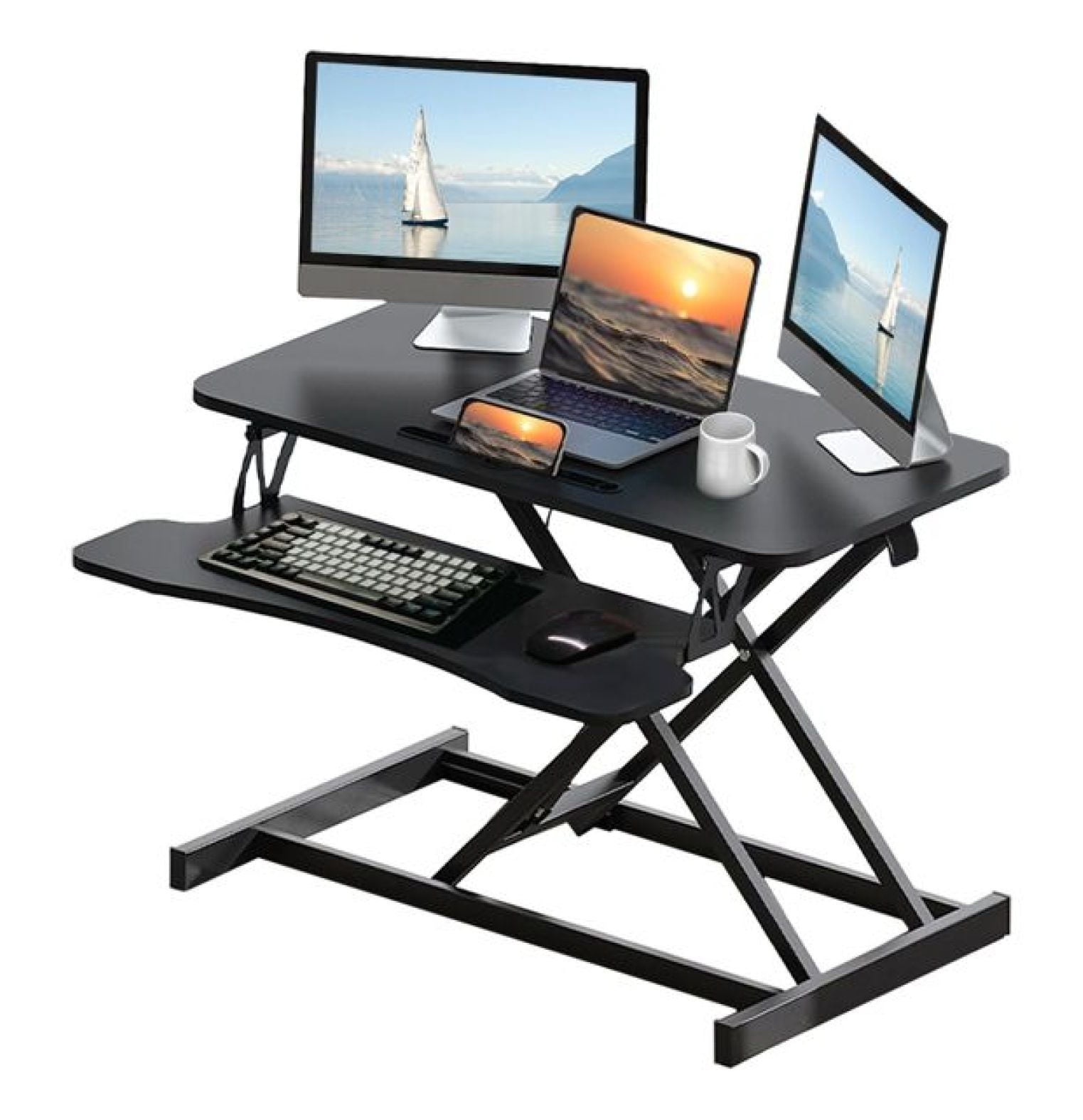 32 Inch Desk Converter, Height Adjustable Sit to Stand Riser, Dual ...