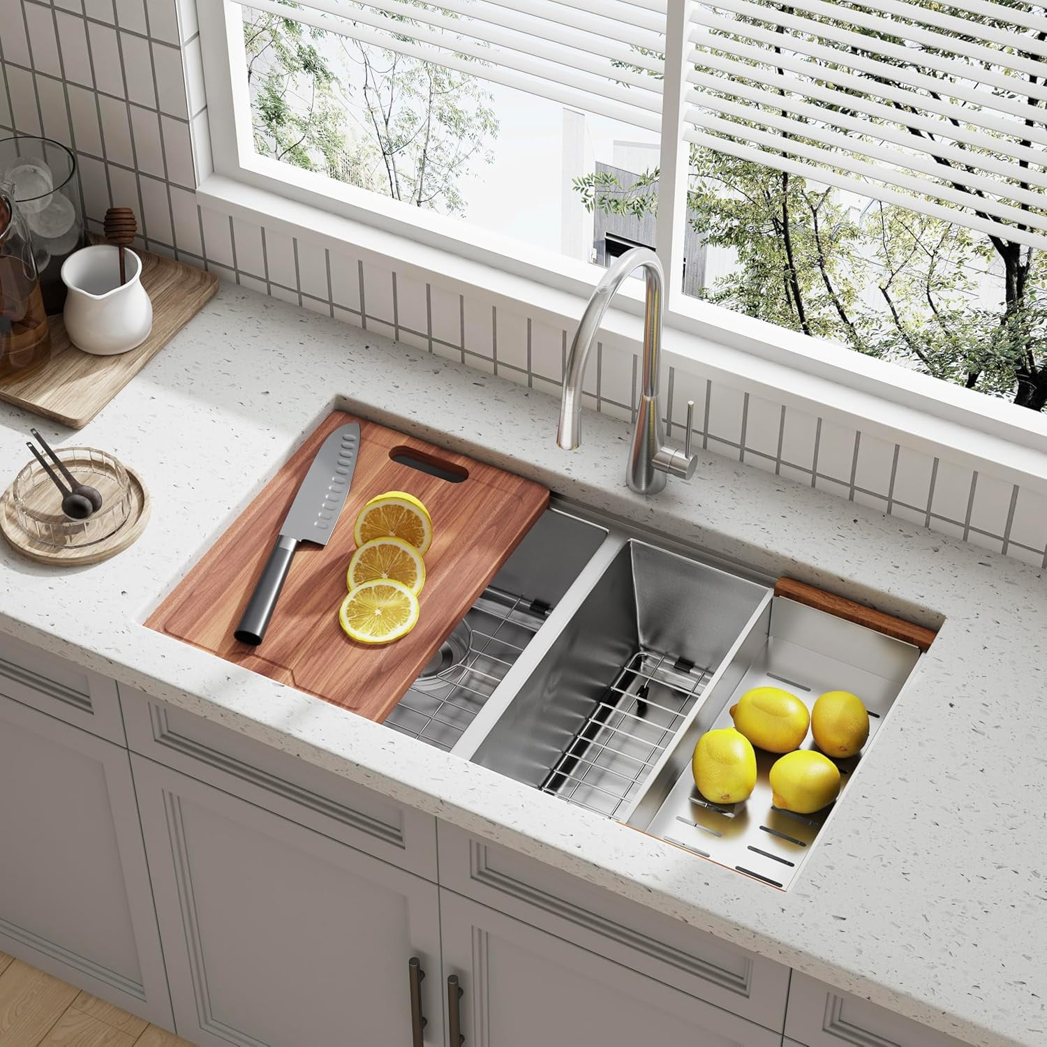 32 Inch Double Bowl Undermount Workstation Kitchen Sink 16 Gauge ...